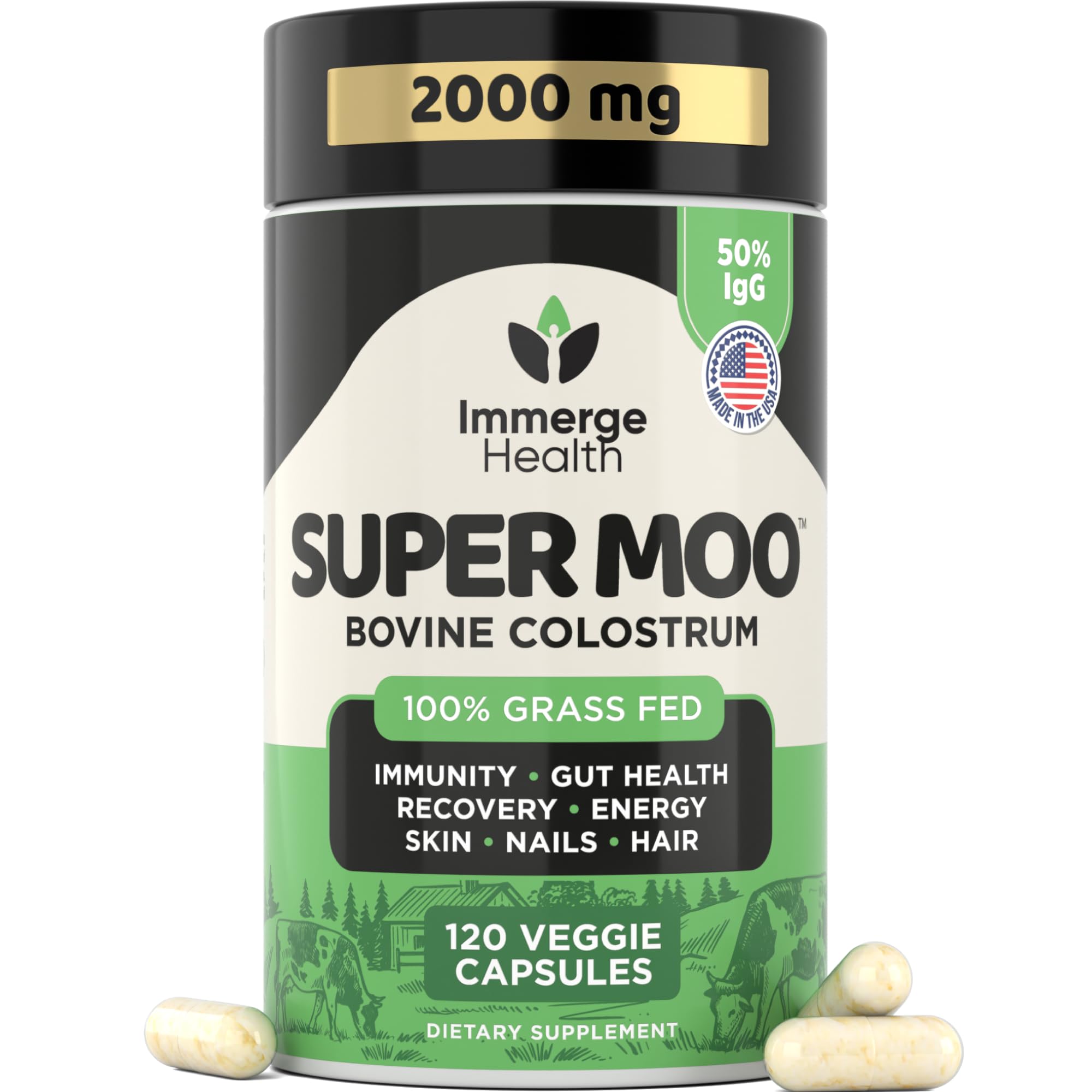 Amazon.com: Super Moo Grass Fed Bovine Colostrum - 120 Capsules - Gut ...