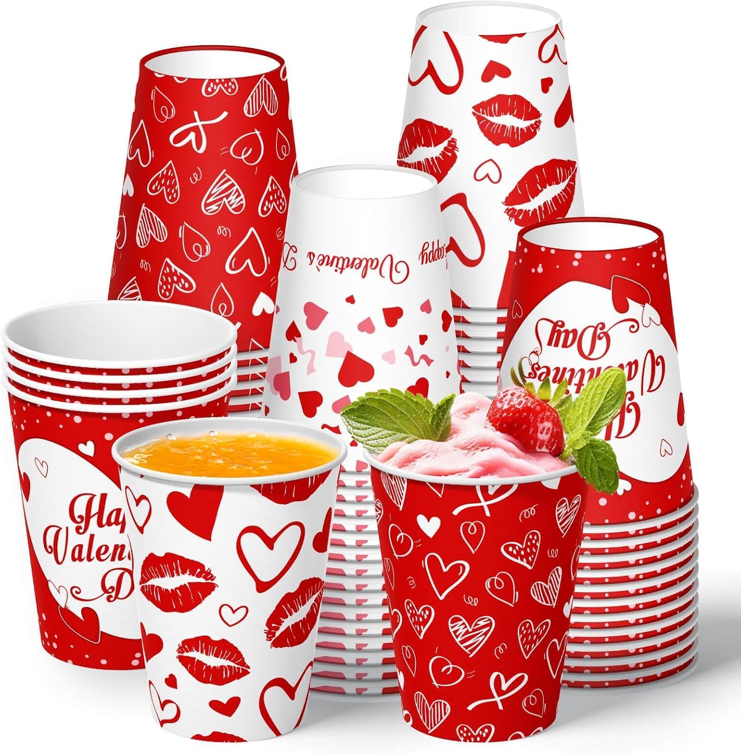 Amazon.com: Utolily Red Heart Love Disposable Cups 60 Pcs 9oz Kids ...