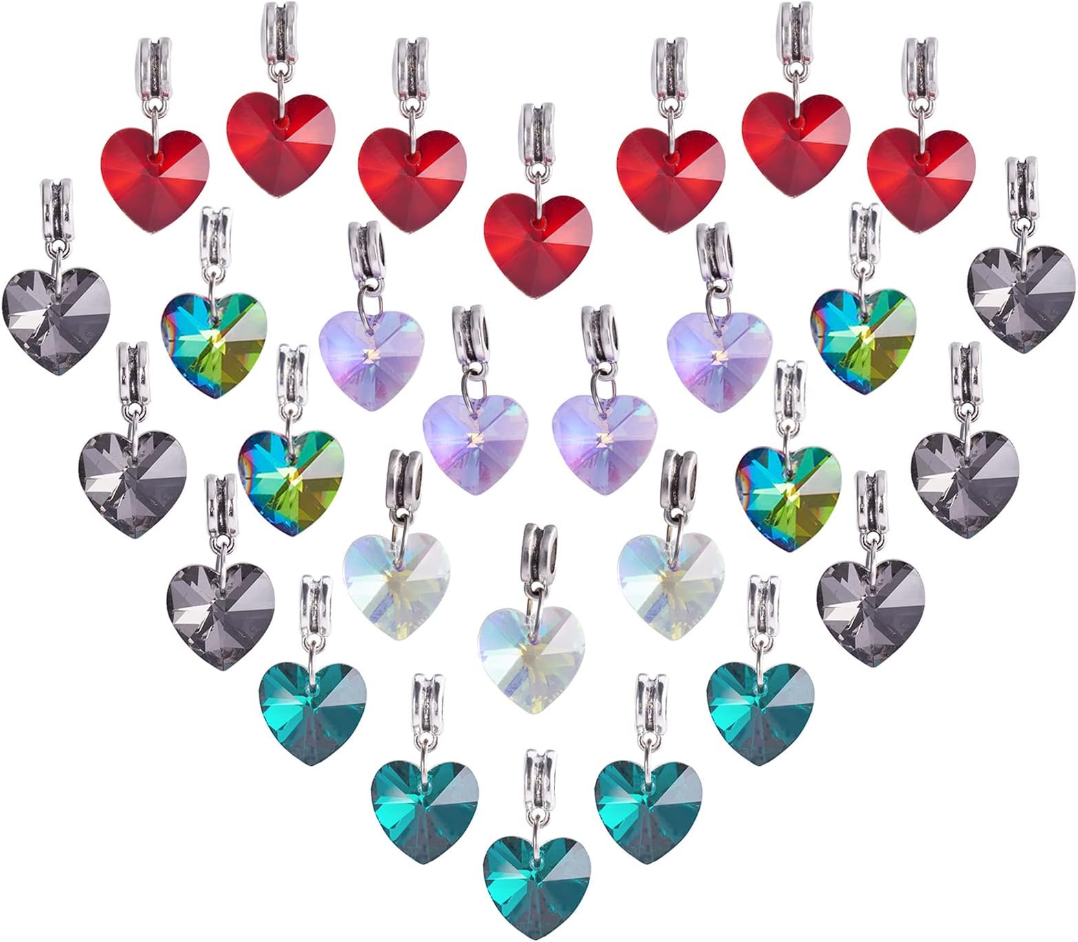 PH PandaHall 6 Colors Heart Glass Charms 30pcs Faceted Heart Pendants ...