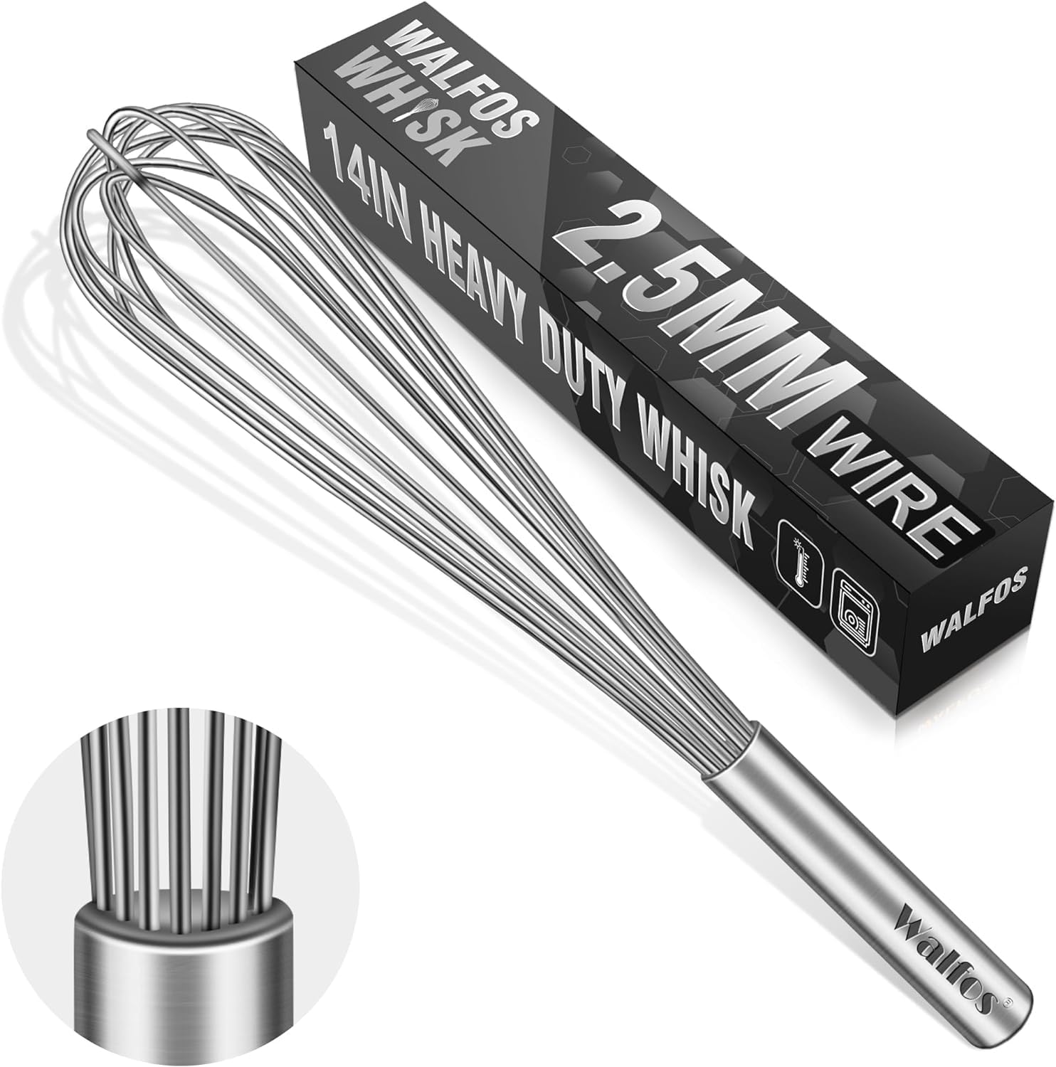 Walfos Whisk,14in Heavy Duty Stainless Steel Large Whisk,Sturdy Metal ...