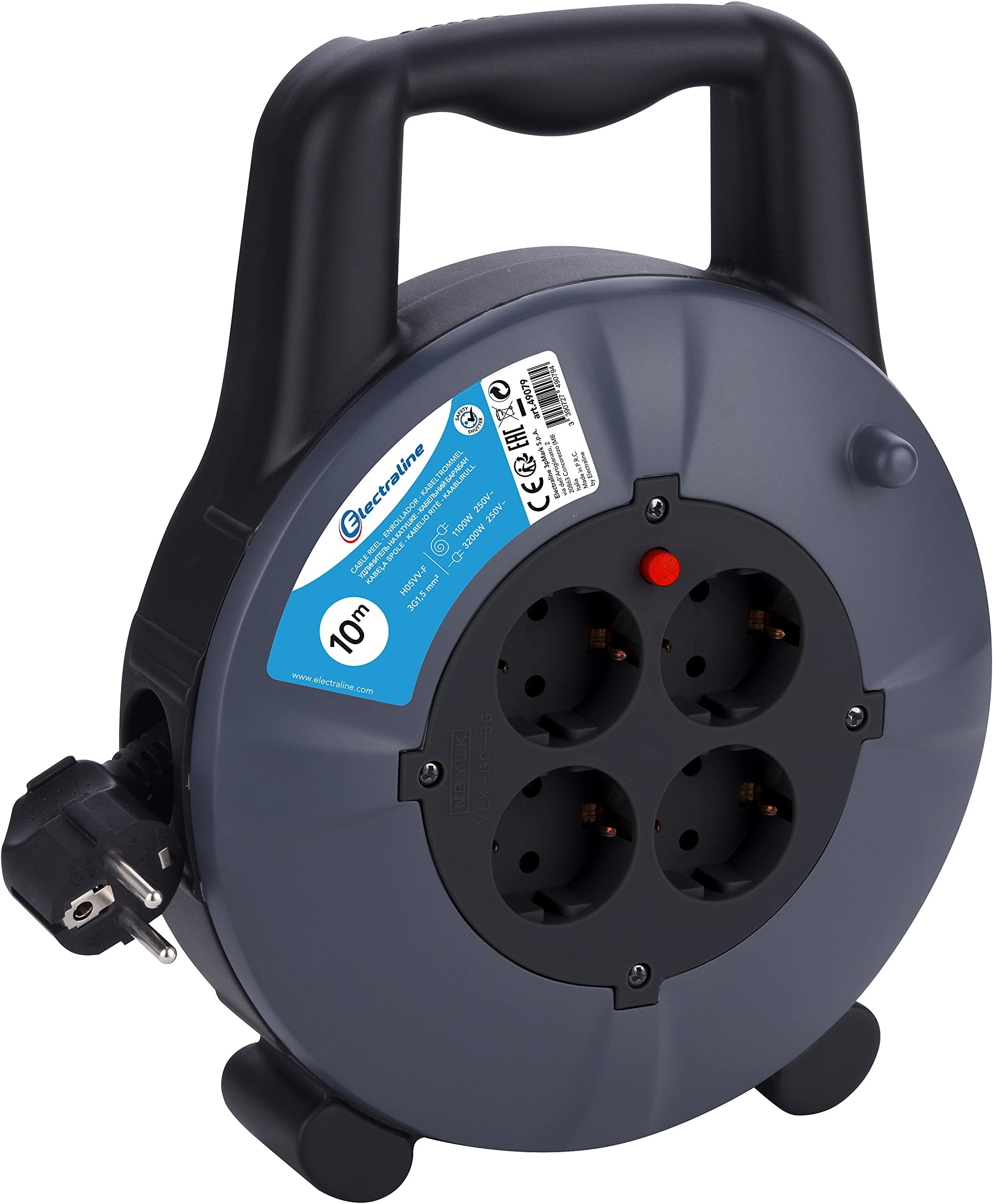 REV Kabeltrommel, Kabelbox 4-fach, 10m, Überhitzungsschutz, rot ...