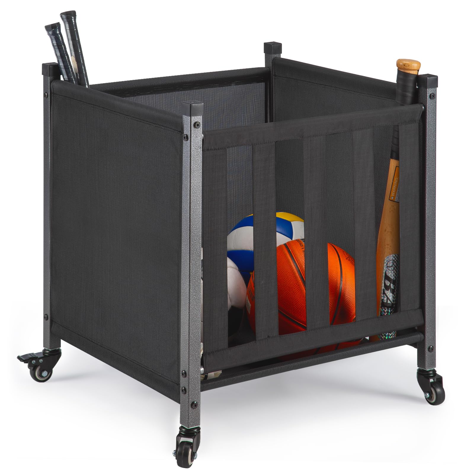 Morohope Ball Storage Bin Rolling Sports Ball Cart, Ball Storage Garage ...