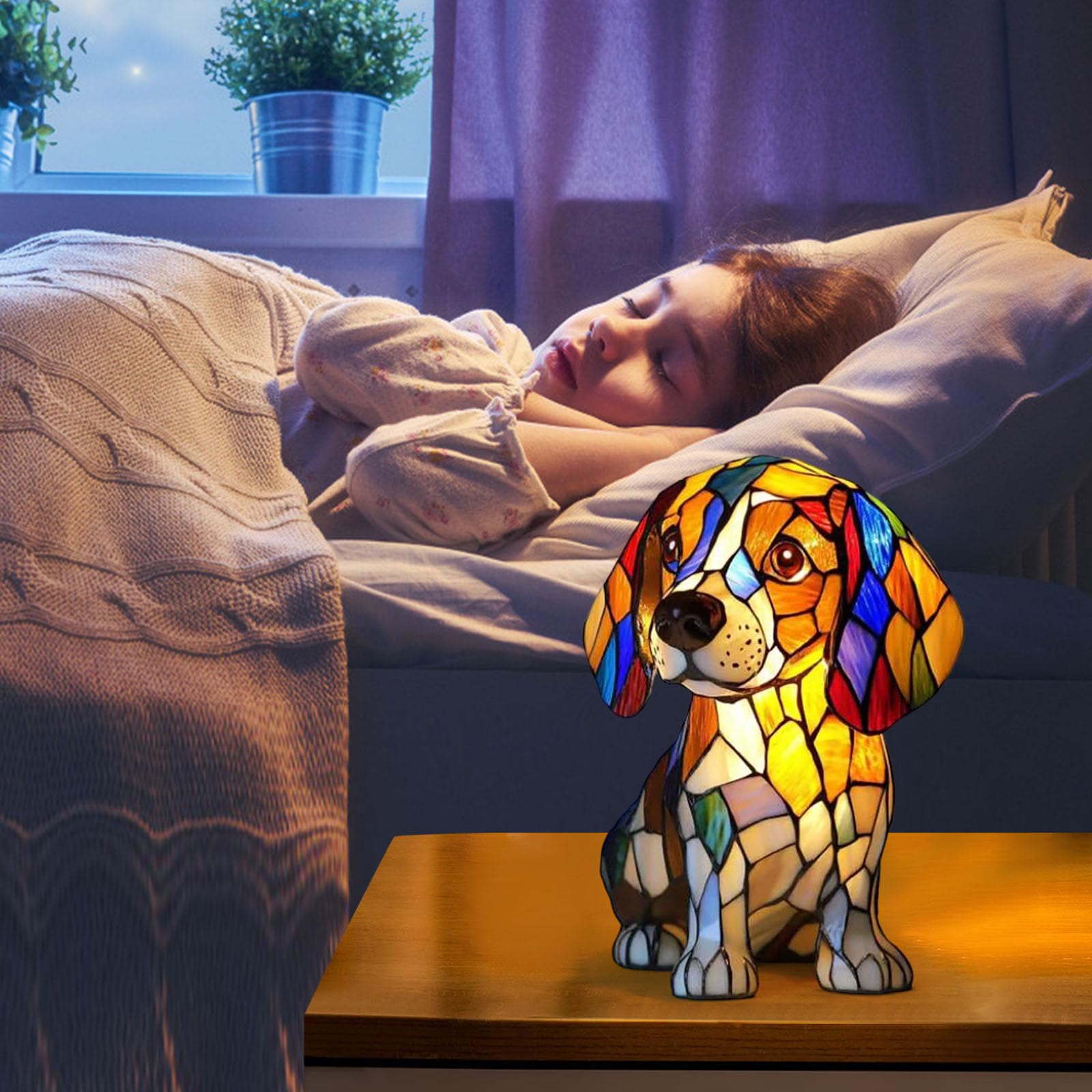 Stained Resin Night Light Golden Retriever Table Lamp - Stained Glass ...