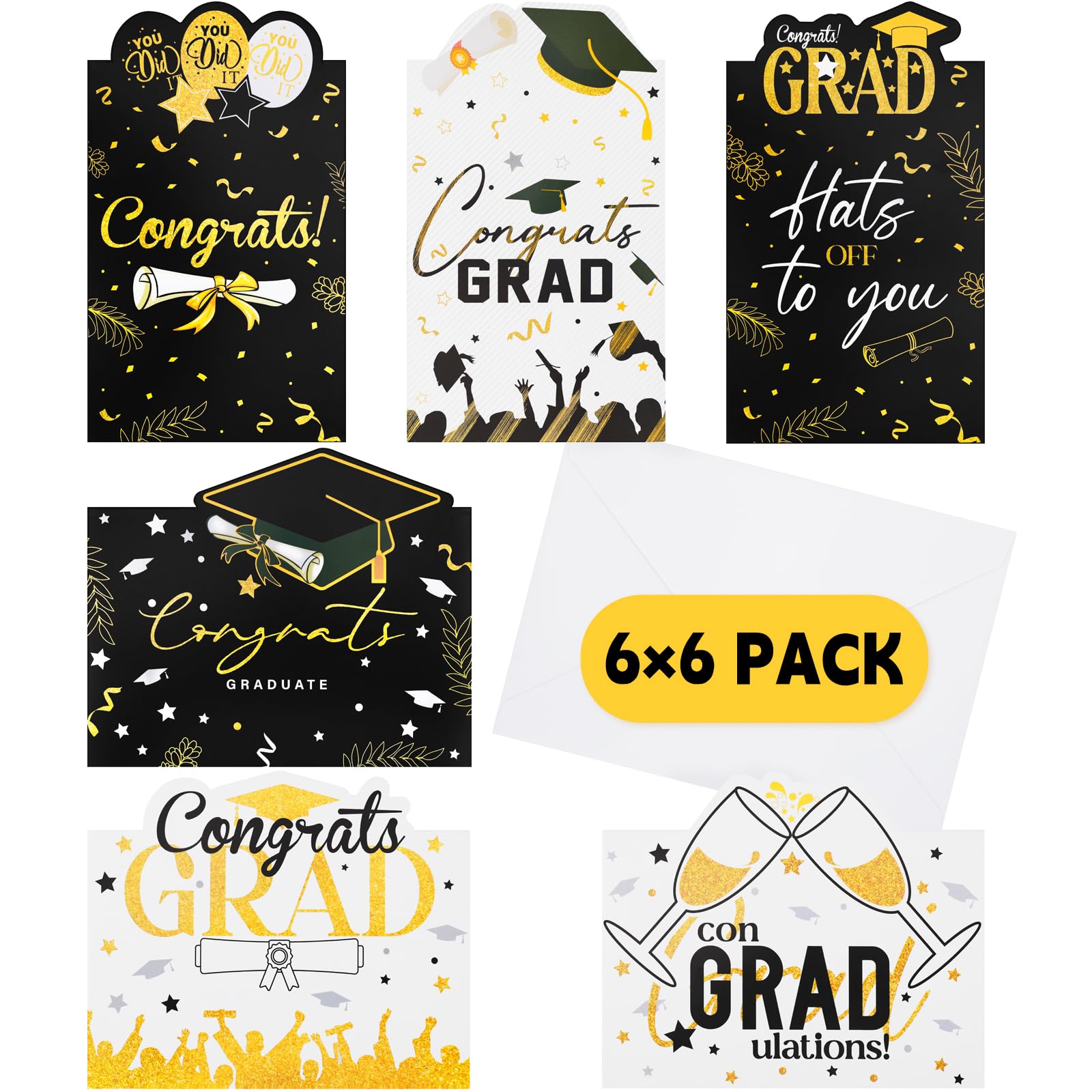 36 Packs 3D Graduation Cards 2024 with Envelopes, Black and Gold Grad ...