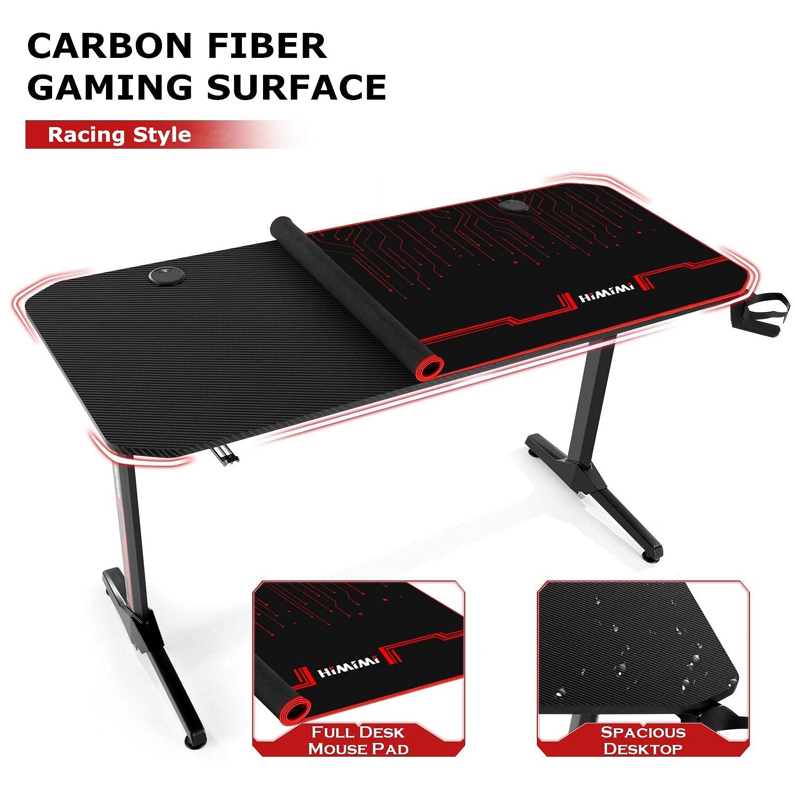 Ergonomic Gaming Desk 55 Inch, T-Shaped Computer Table with Free Mouse ...