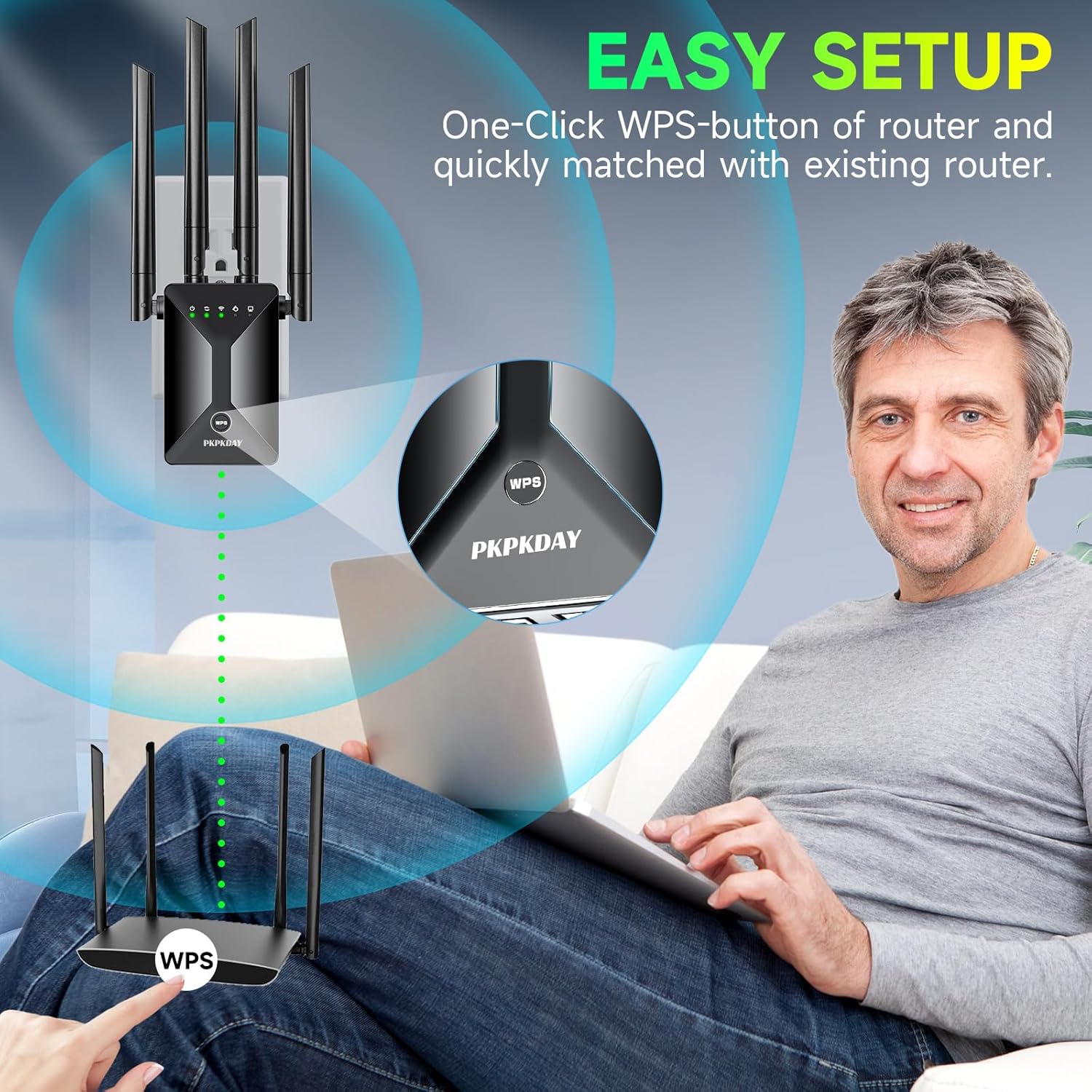 WiFi Extender Signal Booster for Home -Cover Up to 12,000sq.ft, WiFi ...