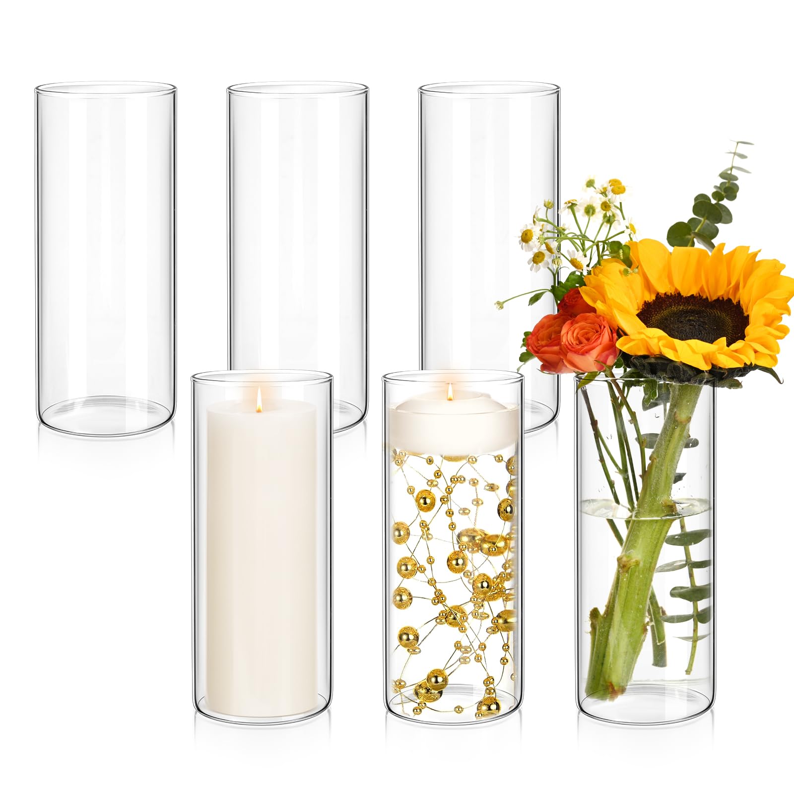 Amazon.com: 6 Pcs Glass Cylinder Vase for Centerpieces 12 Inch Tall ...