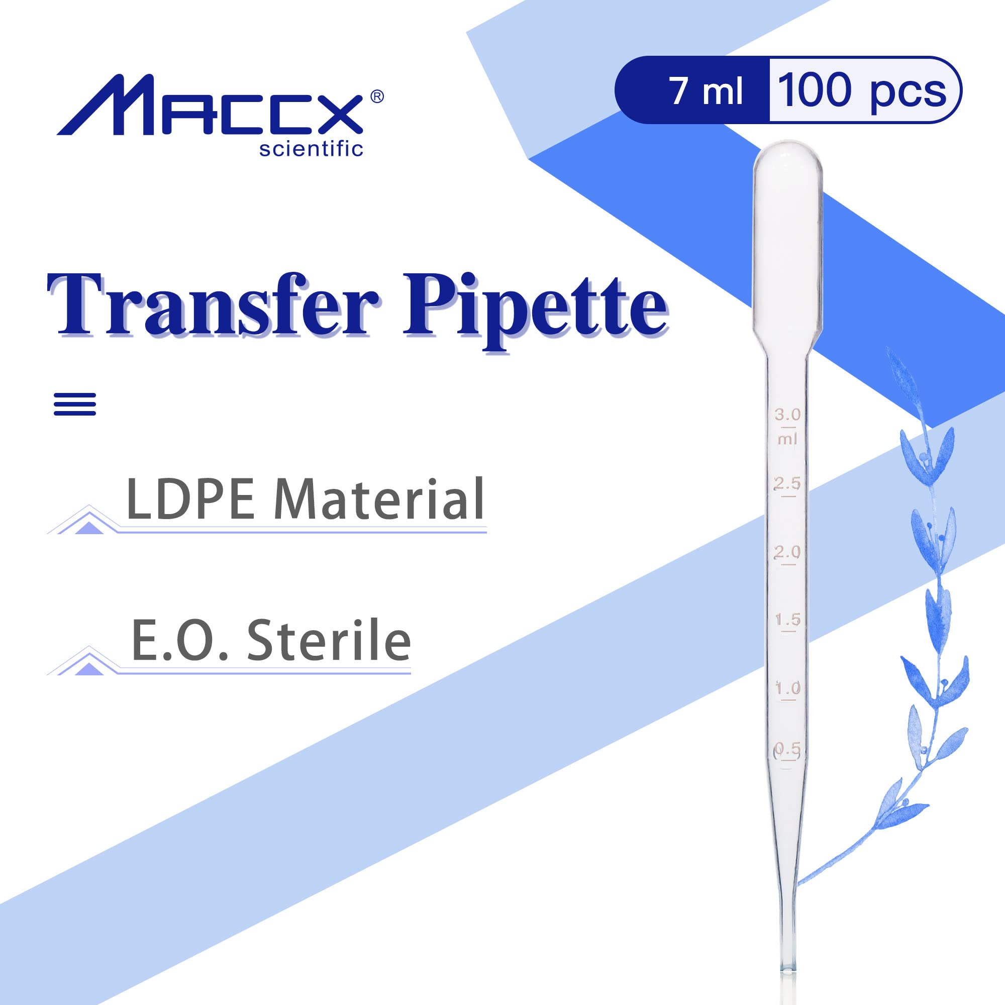 Snapklik.com : 100pcs Sterile Transfer Pipettes, Vol 7ml, 3ml Graduated ...