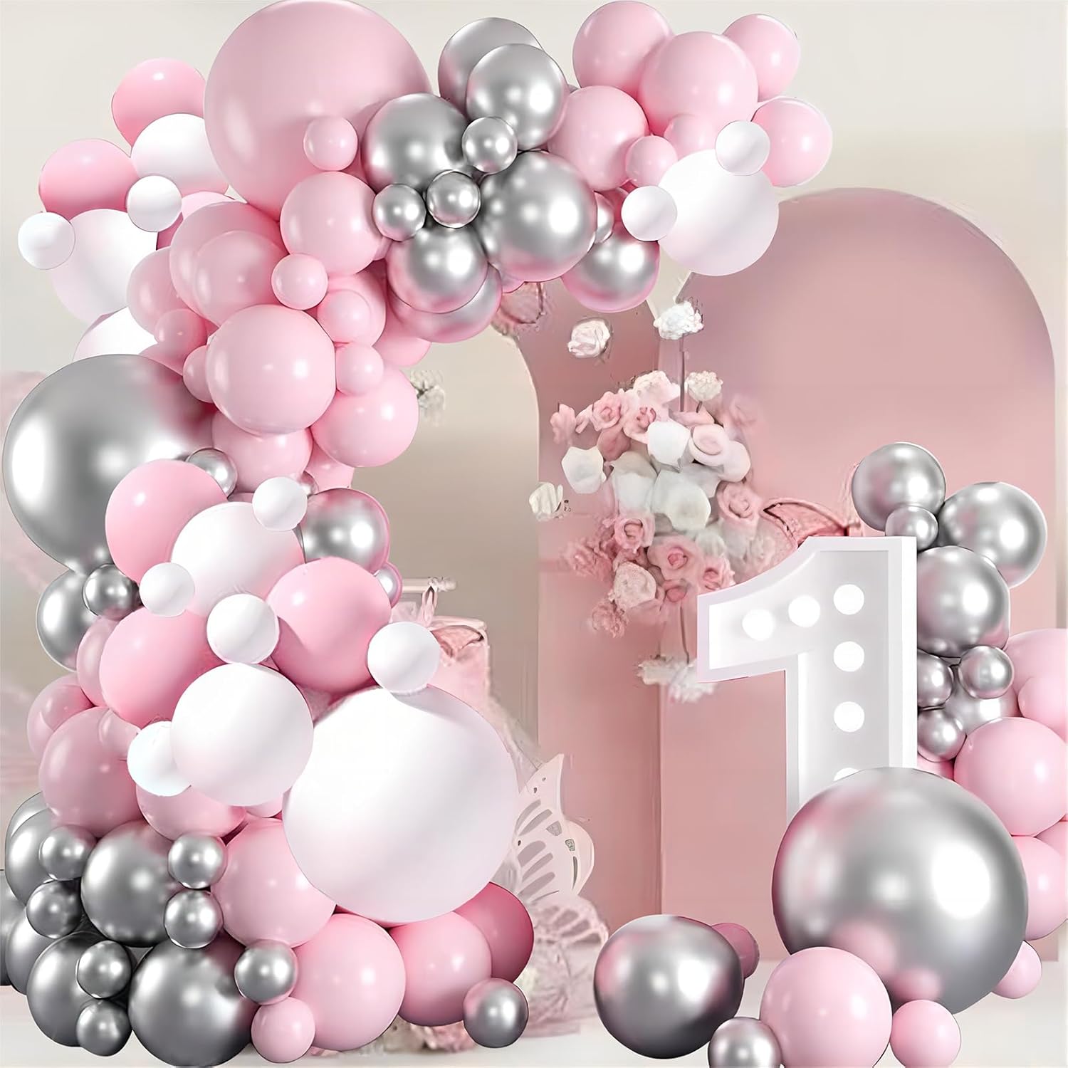 Amazon.com: Felice Arts Birthday Baby Shower Balloon Arch Pink and ...