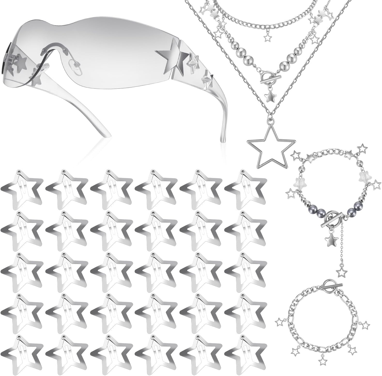 Amazon.com: Y2k Accessories Set Included Star Y2k Silver Necklace ...