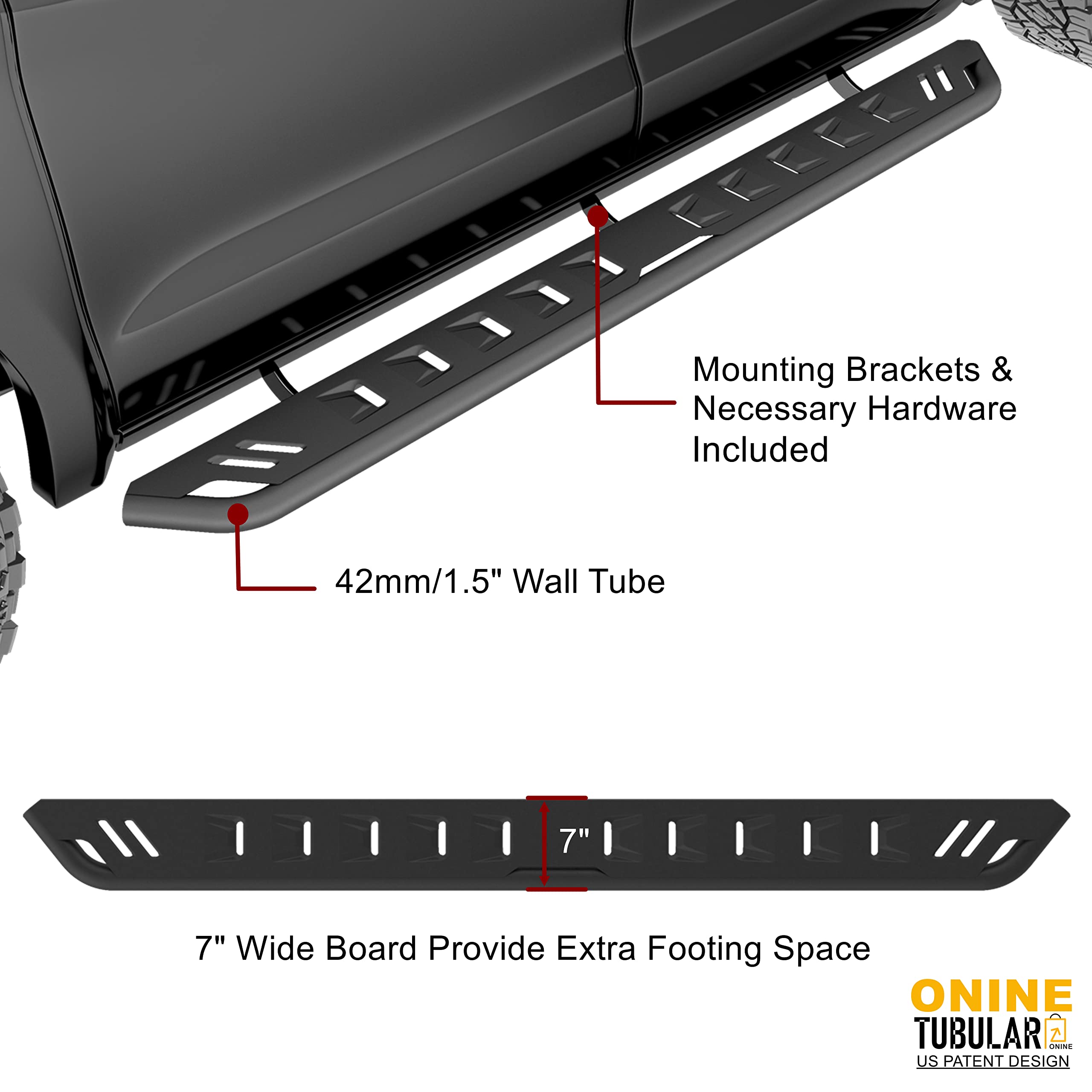 Snapklik.com : ONINE Tubular 7” Textured Black Running Boards Custom ...