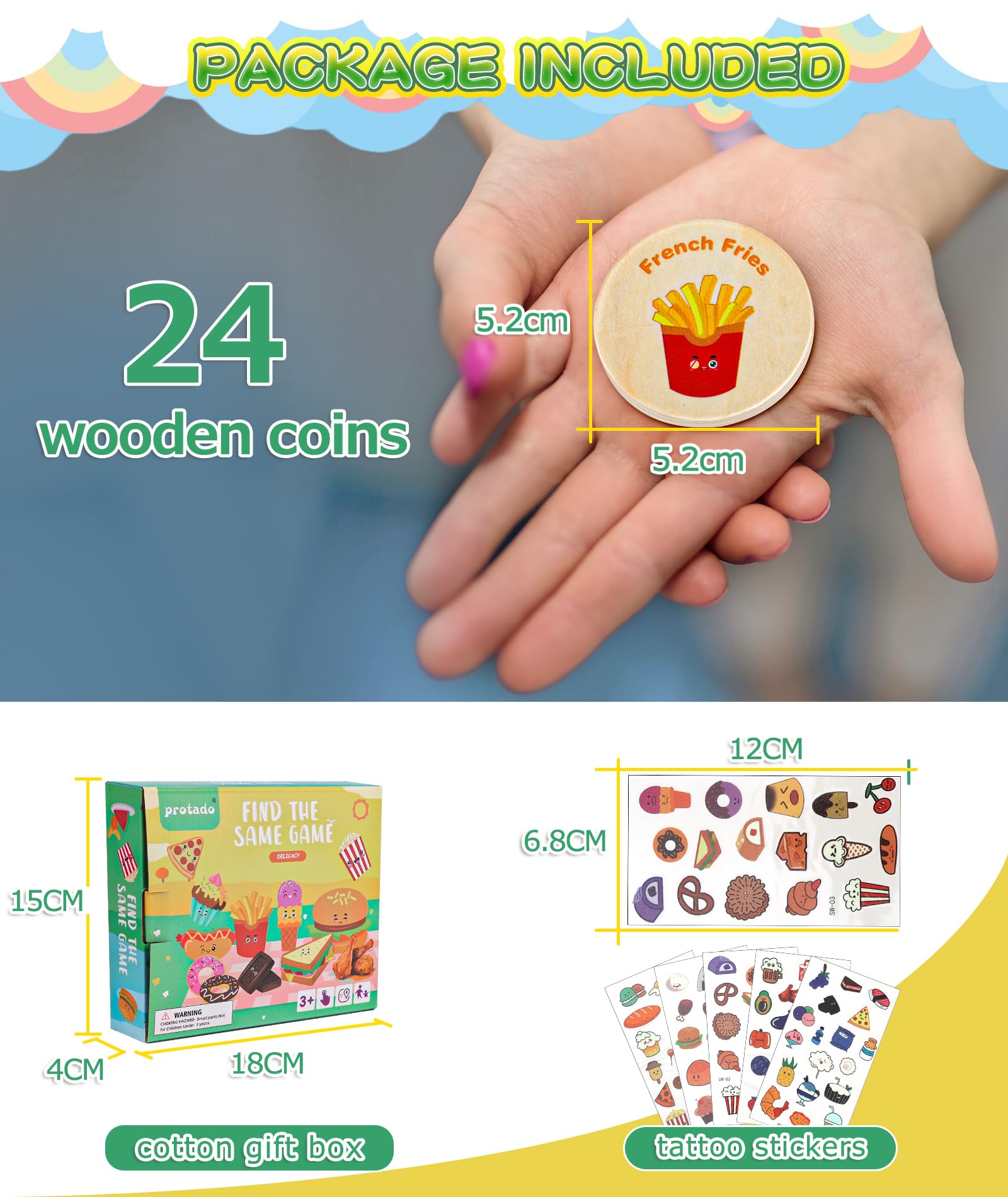 Snapklik.com : Protado Wooden Match Memory Game For Kids, 24Pc Memory Matching Cards