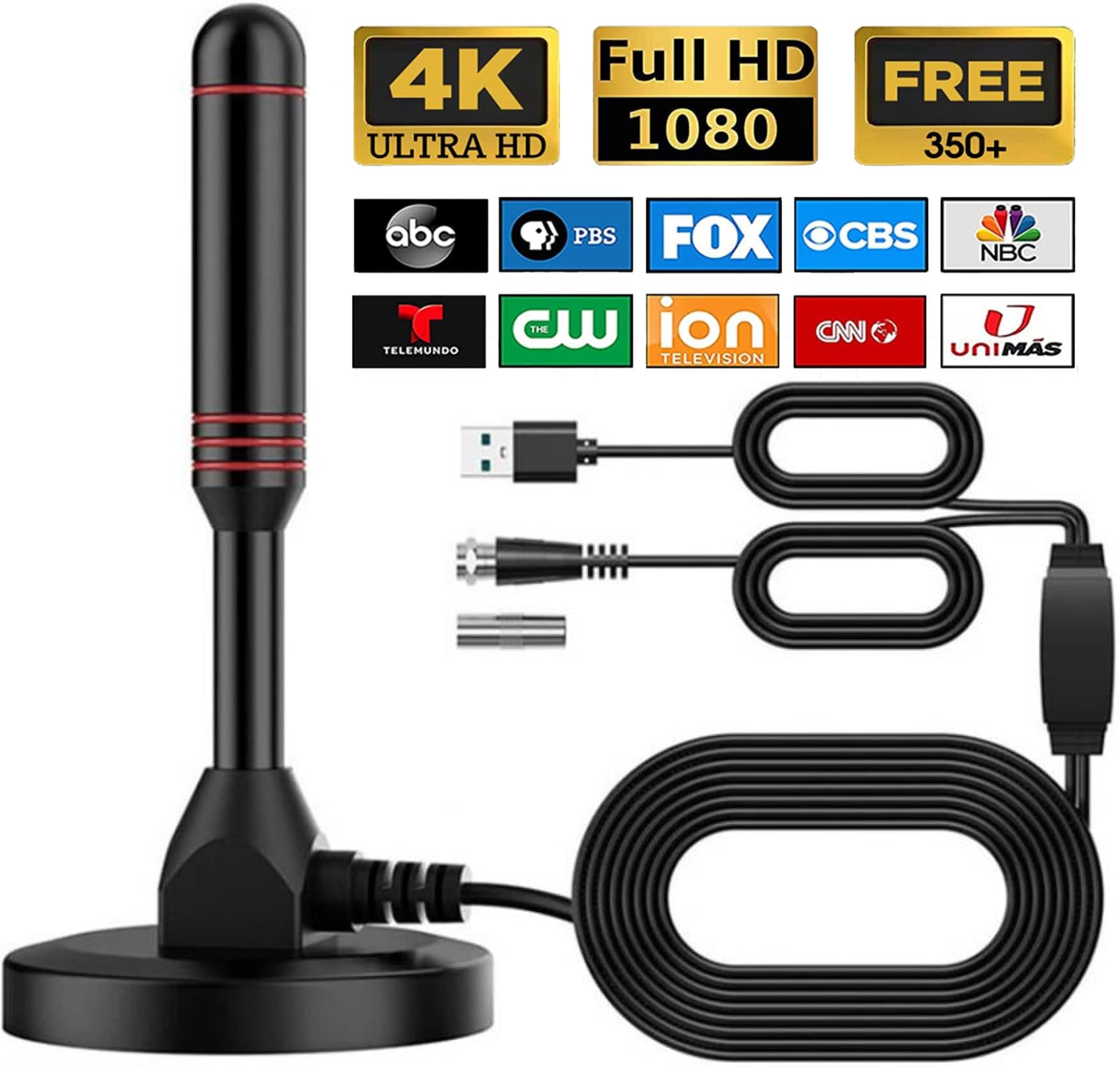 Amazon.com: 350+ Miles Range TV Antenna Magnetic Base Indoor Outdoor ...