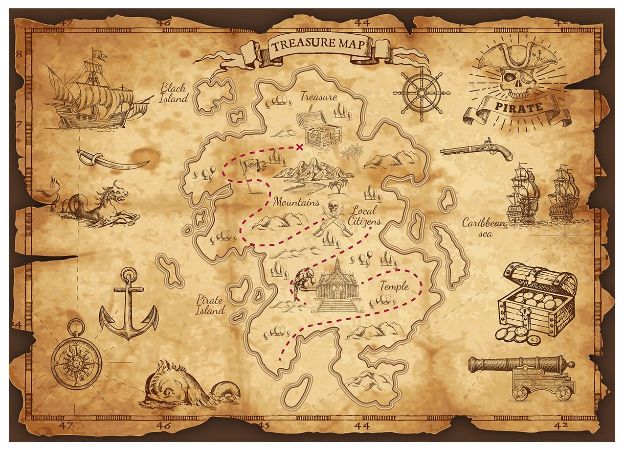Amazon.com : WOLADA Pirate Backdrop Pirate Map Backdrop Pirate Backdrop ...