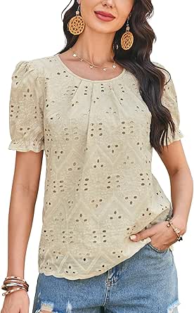 Amazon.com: Falechay Womens Round Neck Summer Tops Casual Embroidered ...