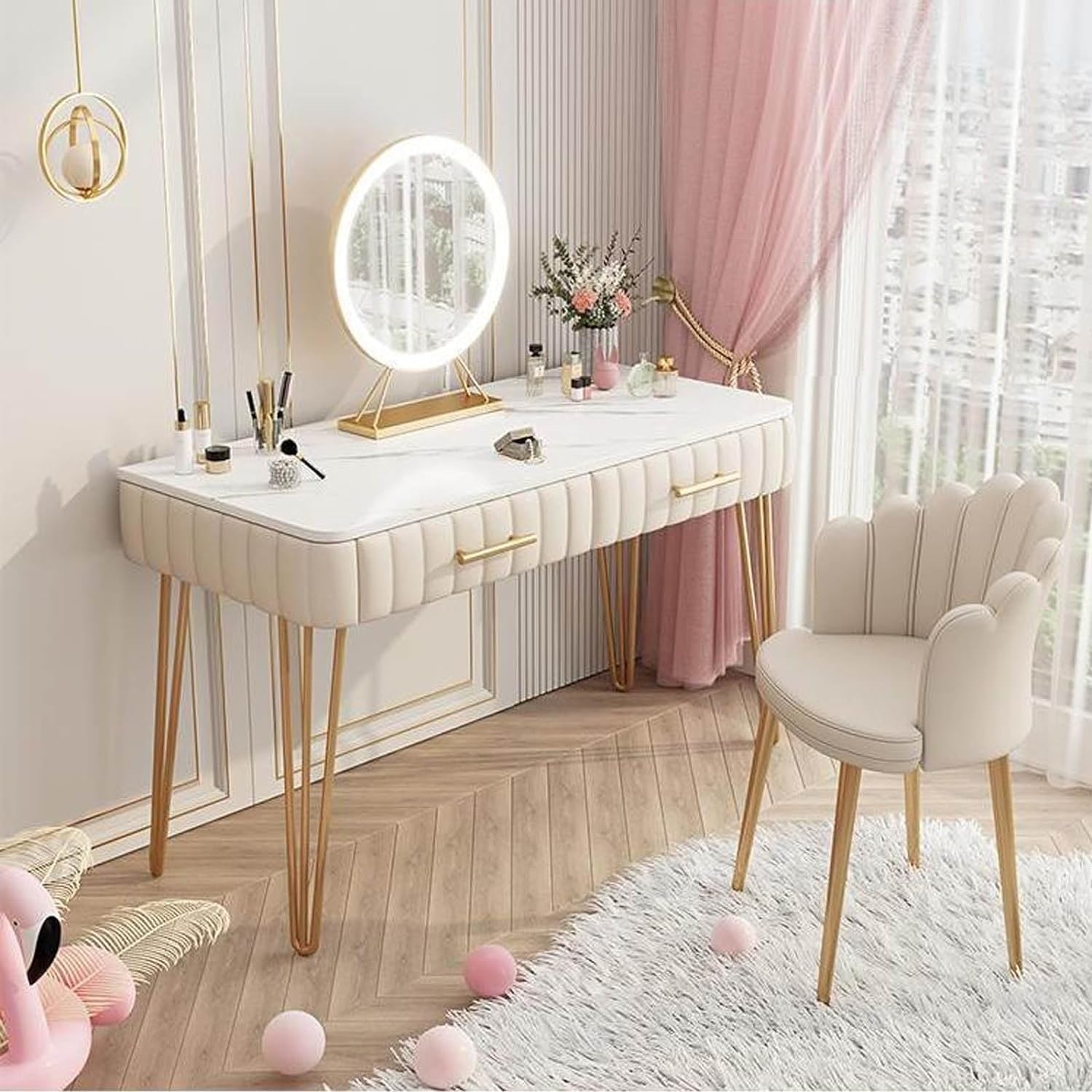 Amazon.com: Meishen Cute Vanity Table Set with Lighted Mirror，Makeup ...