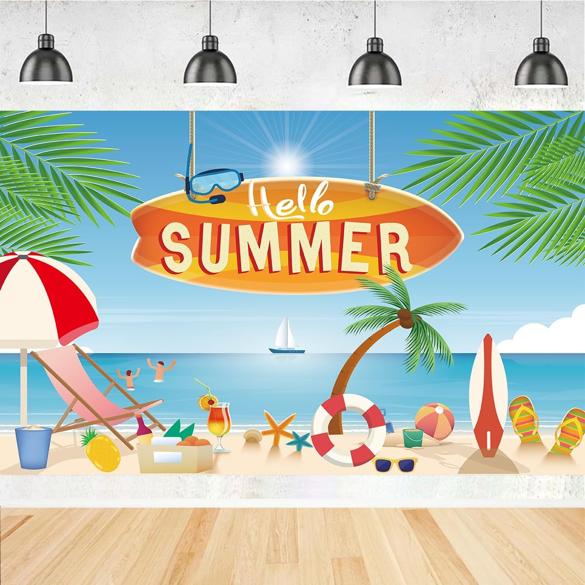 Amazon.com : Summer Hawaiian Beach Backdrop Hello Summer Beach Party ...
