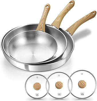 Amazon.com: KOCH SYSTEME CS Stainless Steel Frying Pan Set with Lid, 8 ...