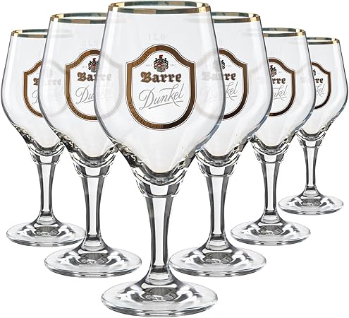 Barre Dark Beer Glasses, Set of 6, 0.2 L, Calibrated, Gold Rim : Amazon ...