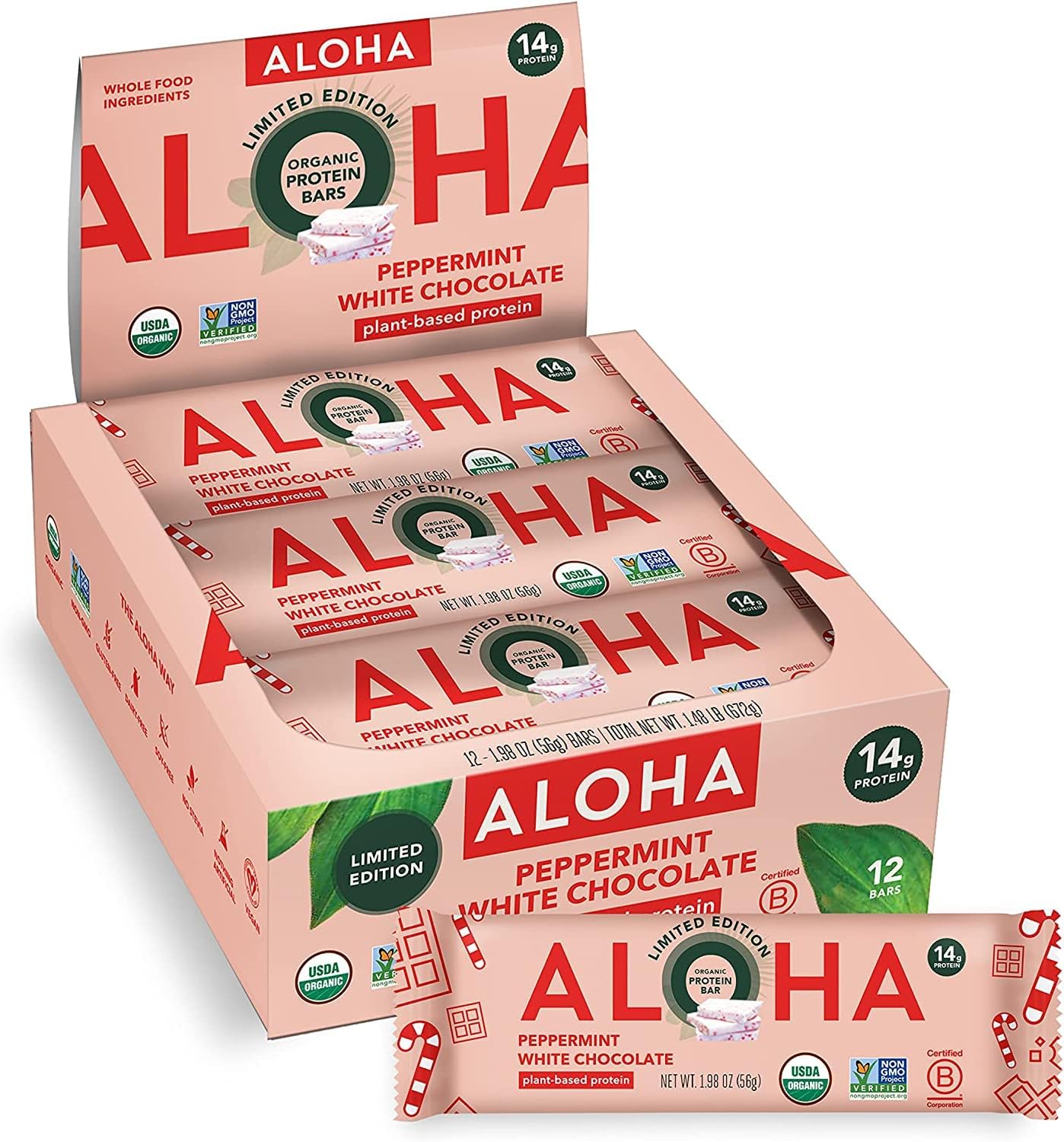 Amazon.com: ALOHA Organic Plant Based Protein Bars - Peppermint White ...