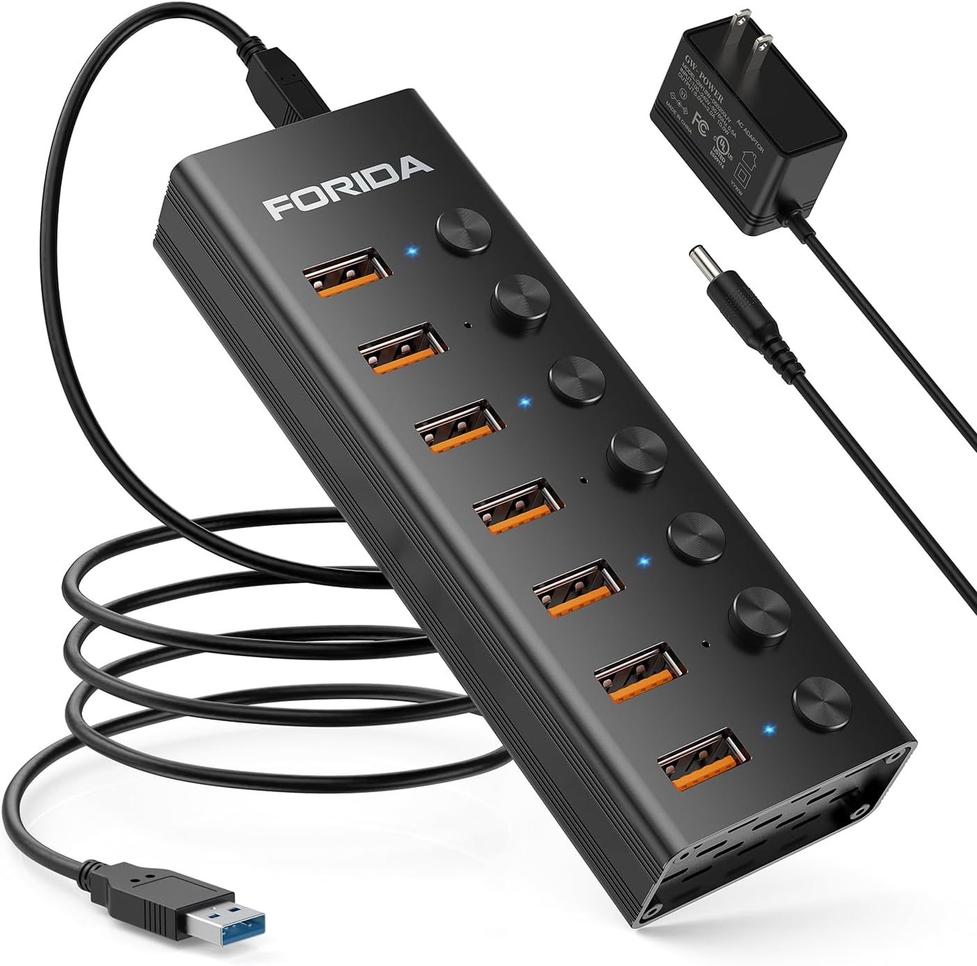 Amazon.com: Powered USB 3.2 Hub, FORIDA 10Gbps 7-Port USB Splitter with ...