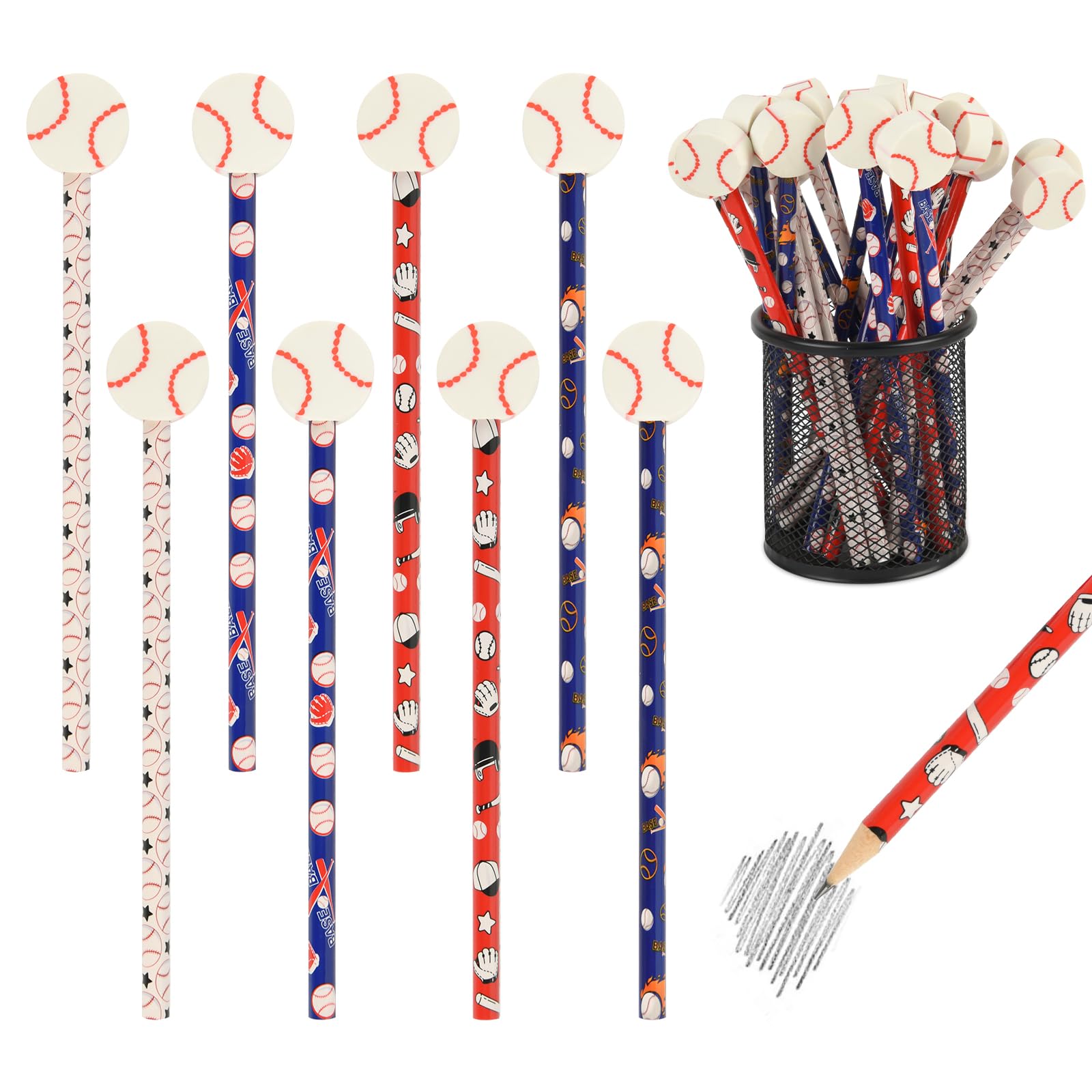 Amazon.com : 48 Pcs Baseball Pencils and Erasers for Boys Girls ...