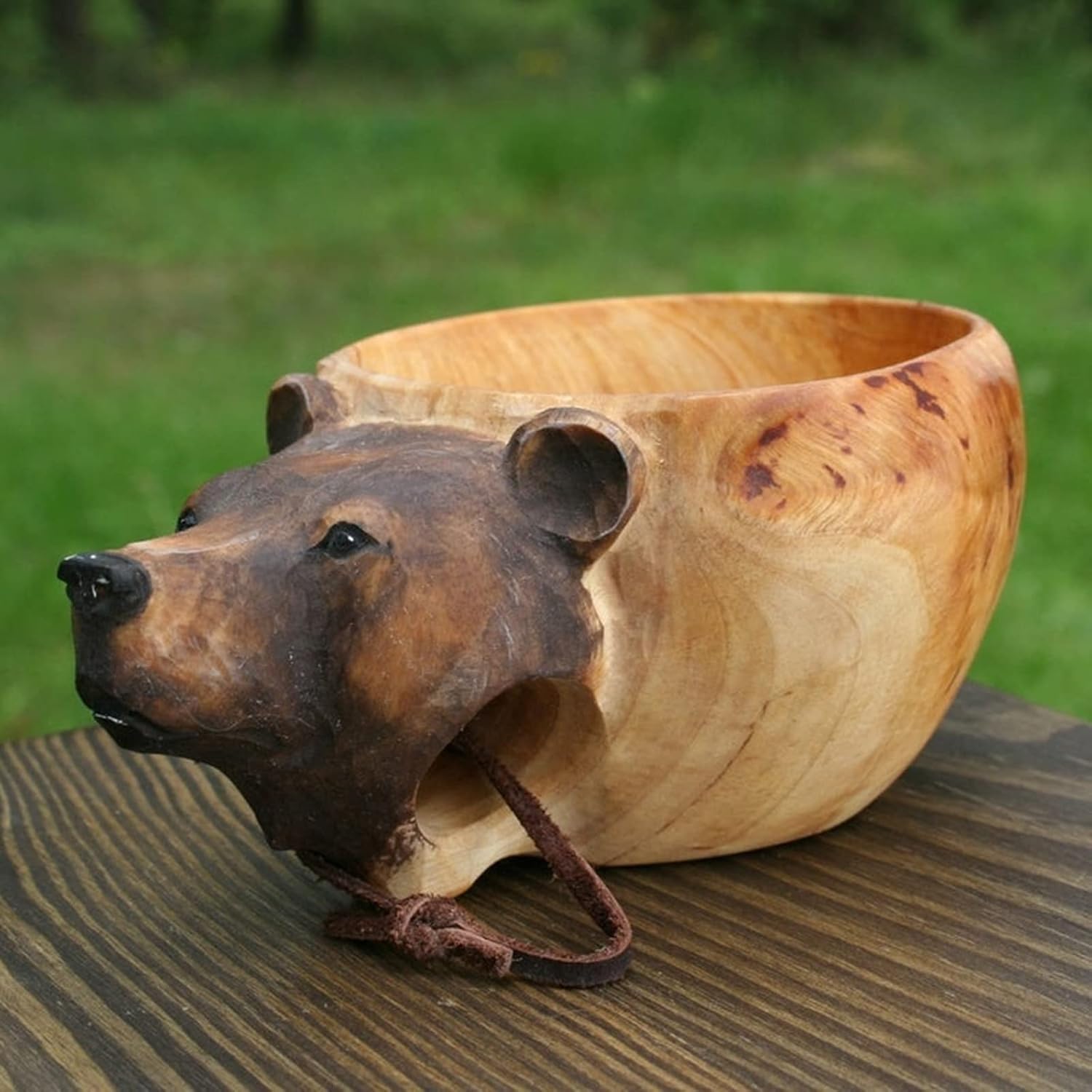 Amazon.com: Kuksa Portable Hand Carved Wooden Mug- Animals Head Image ...