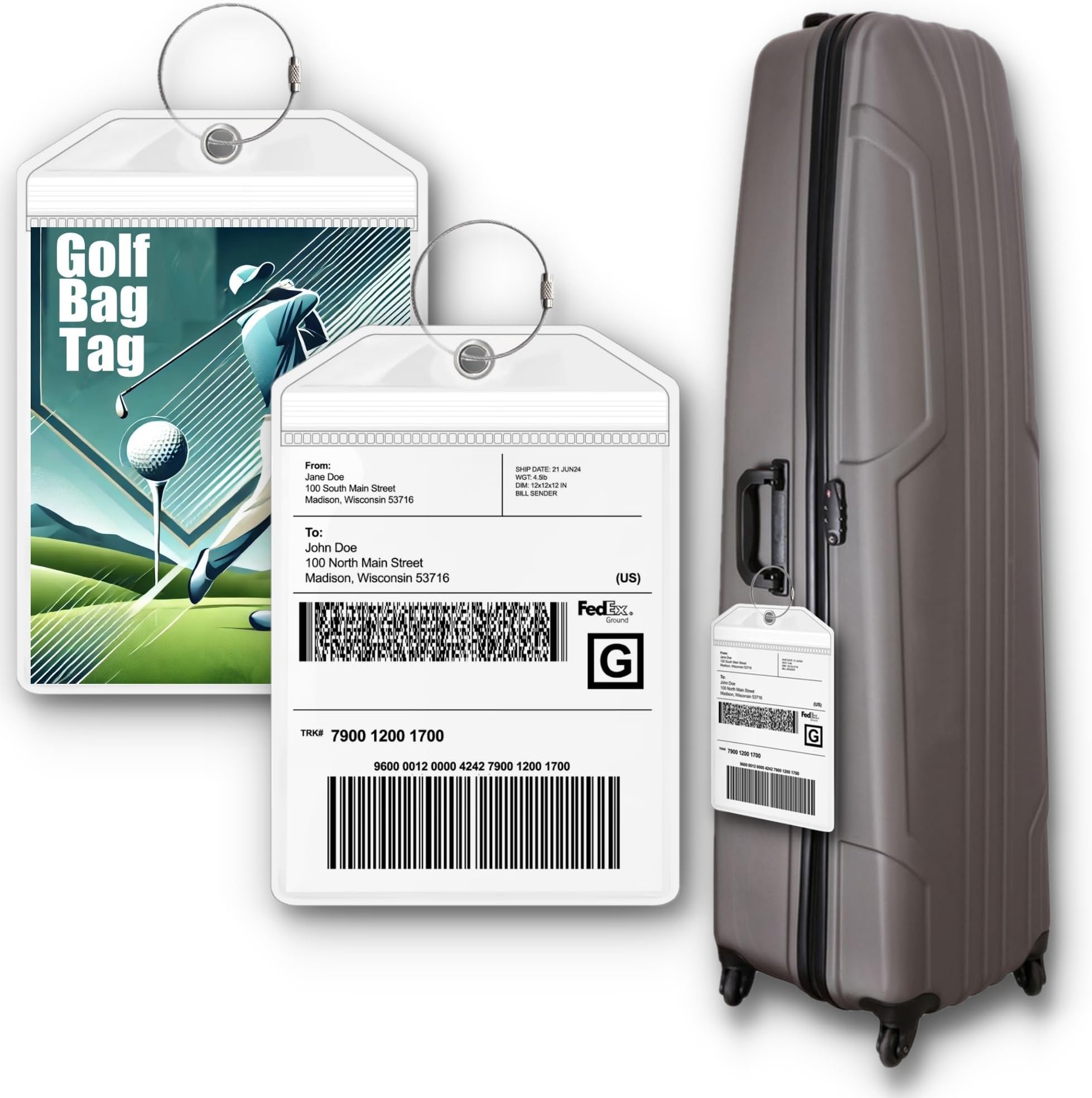 Amazon.com: Golf Bag Luggage Tag - Extra Large 9" x 6", Waterproof ...