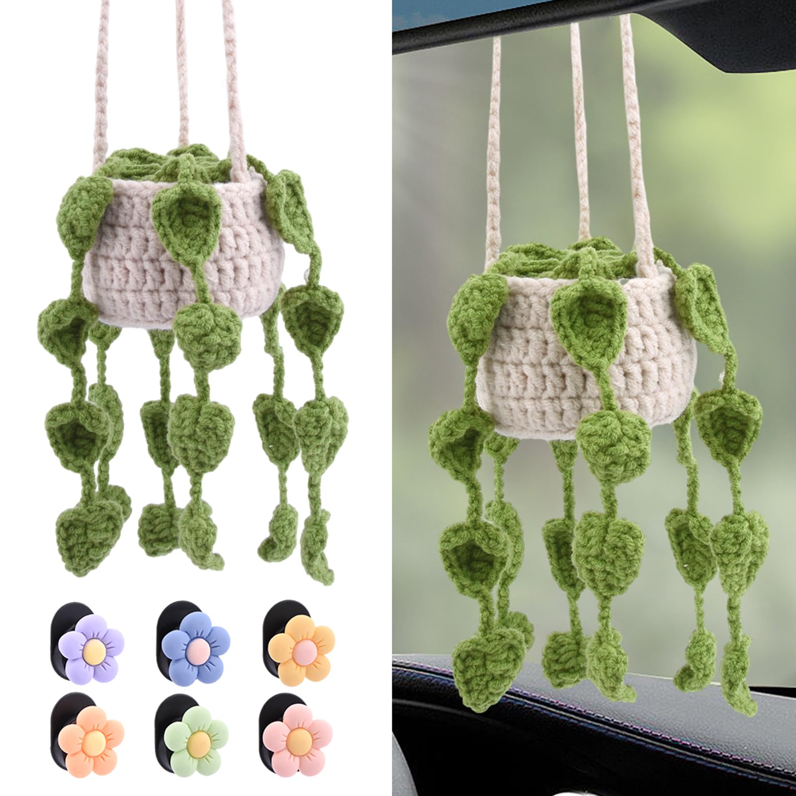 Amazon.com: Cute Car Hanging Accessories, 7 Pcs Handmade Knitted Rear ...