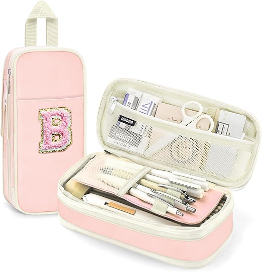 Amazon.com: Preppy Pencil Case for Girls, Large Initial Pencil Pouch ...