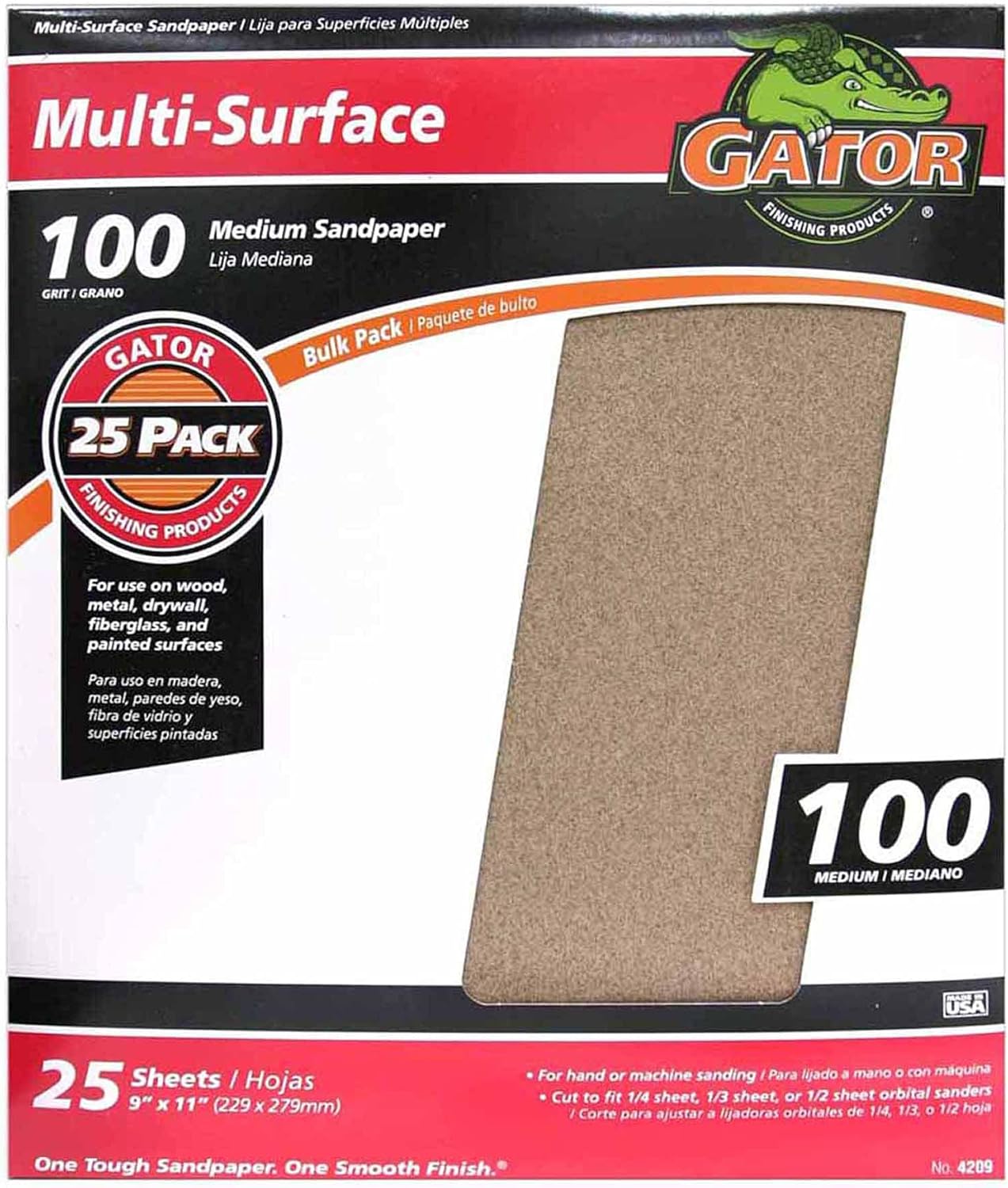 Gator 9" x 11" Multi-Surface Sanding Sheets, 100 Grit, 25 Pack ...