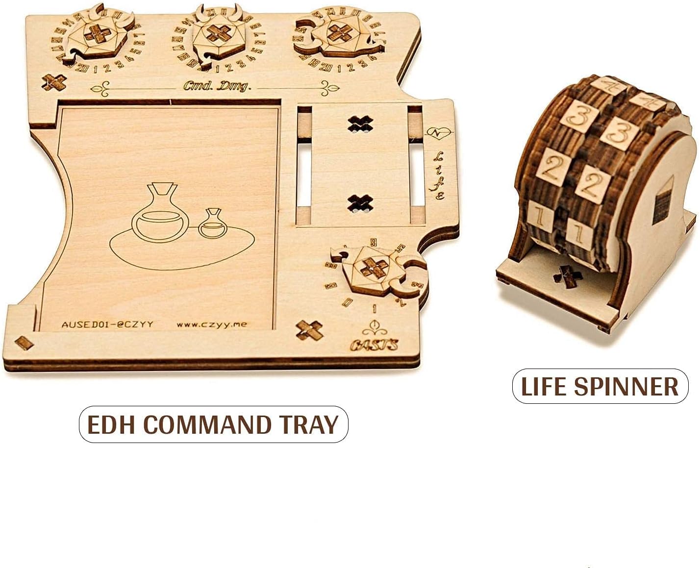 MTG Commander EDH Command Zone Tray with Life Counter Wooden Compatible ...