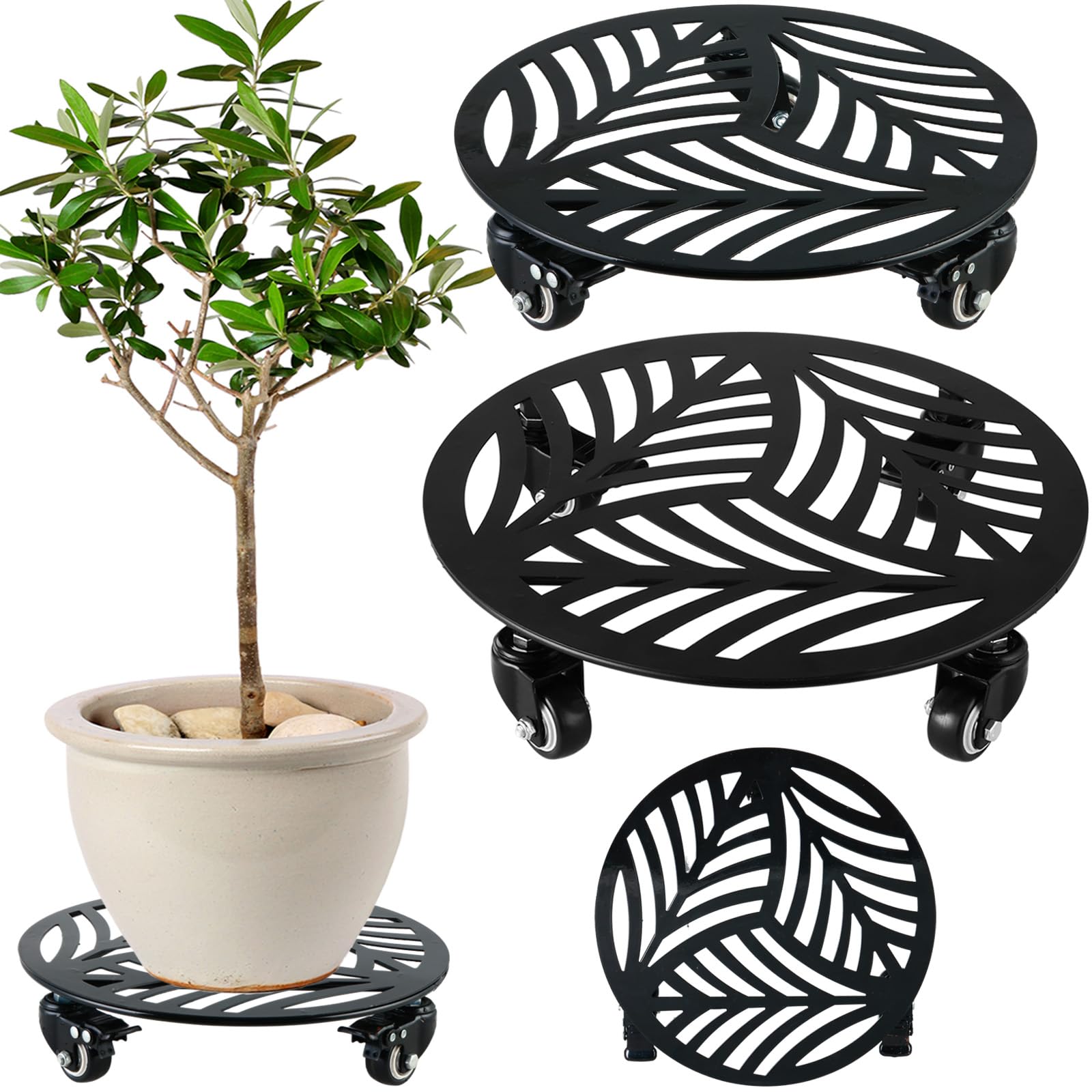 Amazon.com: 2 Packs Large Metal Plant Caddy with Wheels 13.6" and 12 ...