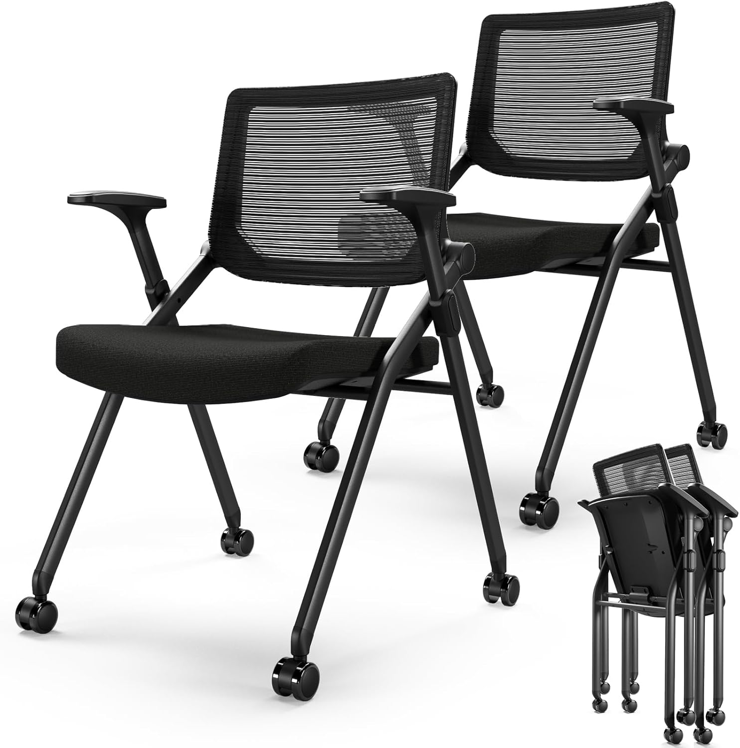 Amazon.com: FYLICA Foldable Office Chair Set of 2 with PU Wheels ...