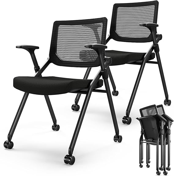 Amazon.com: FYLICA Foldable Office Chair Set of 2 with PU Wheels ...