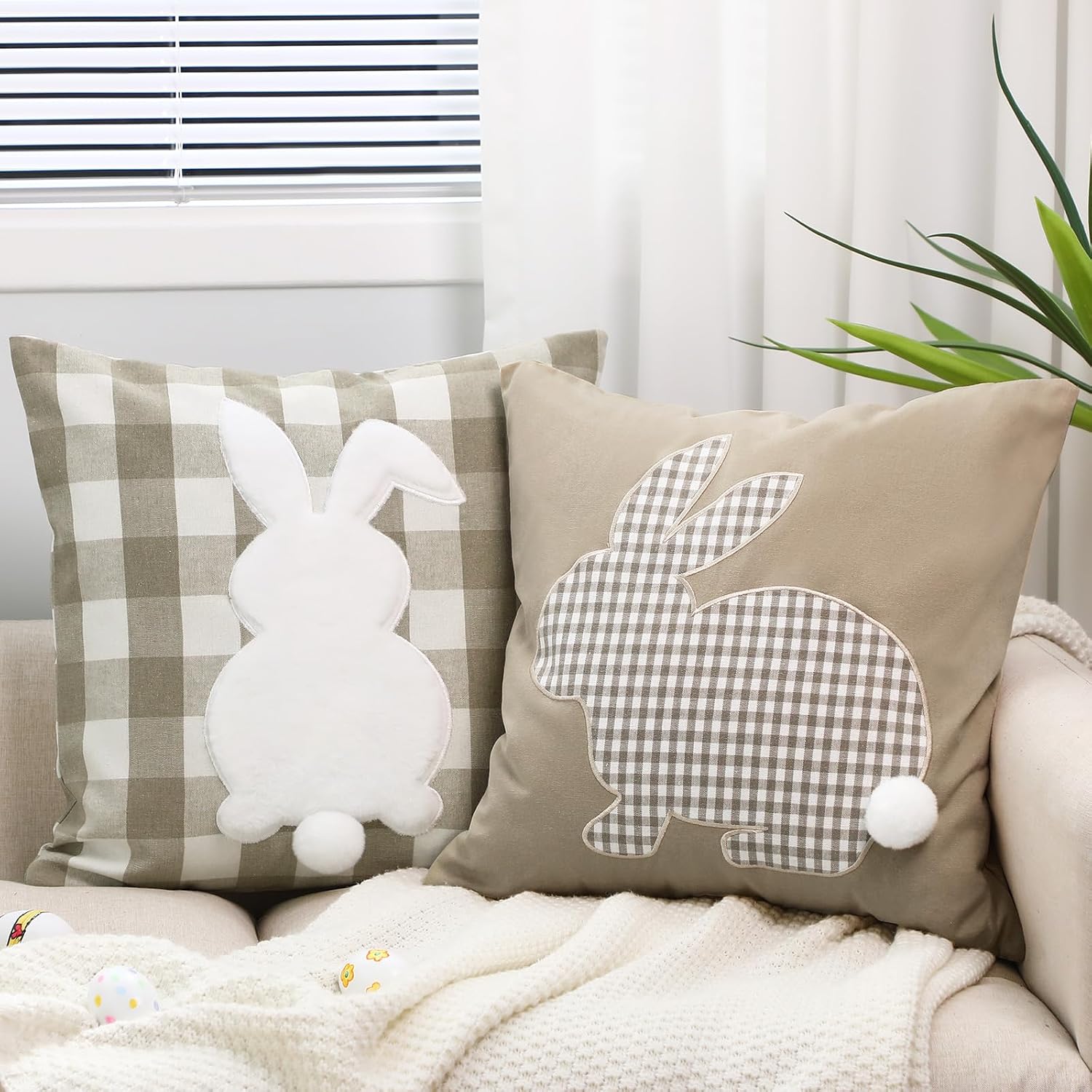 Amazon.com: CroBlissful 2 Pack Easter Pillow Covers 18x18 Embroidered ...