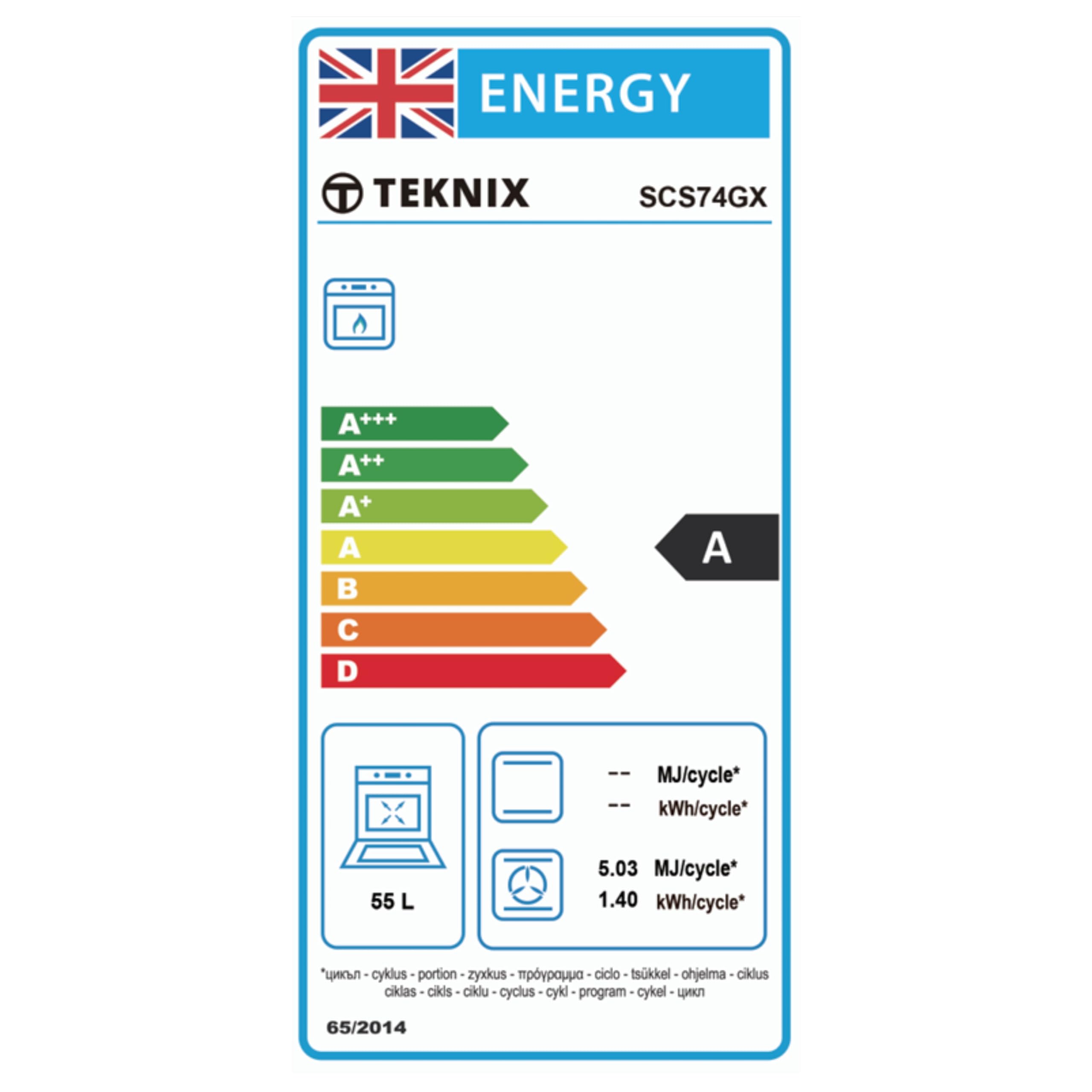 Teknix SCS74GX 60cm Built-In Gas Oven – Integrated with 72L Capacity ...
