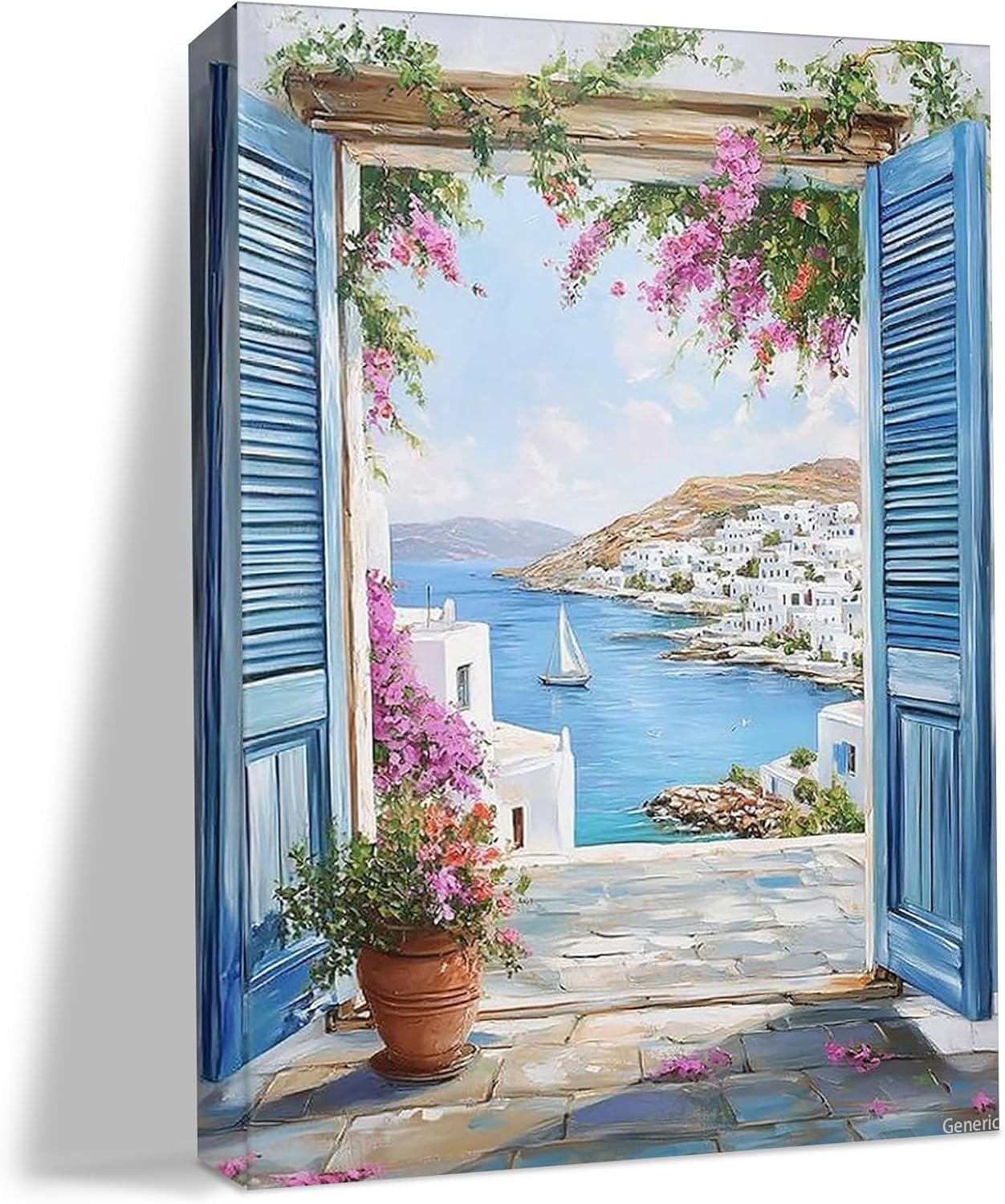 Greek Island Coastal Fake Window Wall Art, Open Window Wall Decor ...