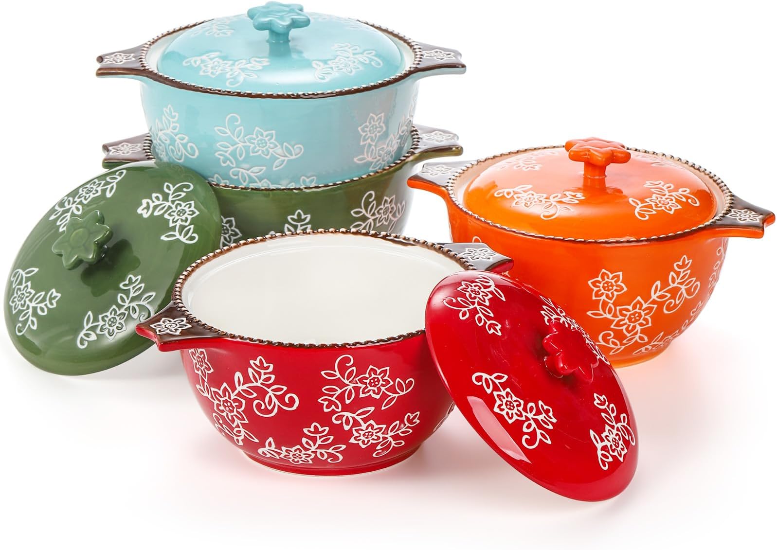 Amazon.com | AVLA 4 Pack Ceramic Soup Bowls with Lid and Double Handles ...