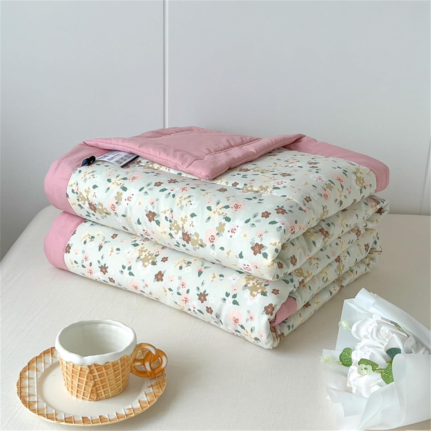 Highdi Spring Floral Print Reversible Bed Throws Quilted Bedspreads ...