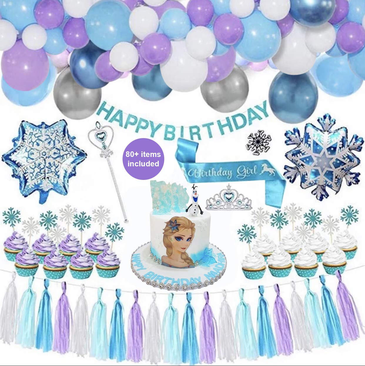Light Blue Elsa Theme Frozen Happy Birthday Party Decorations Kit ...