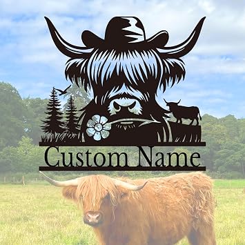 Amazon.com: Personalized Highland Cow Metal Sign - Custom Farm Name ...