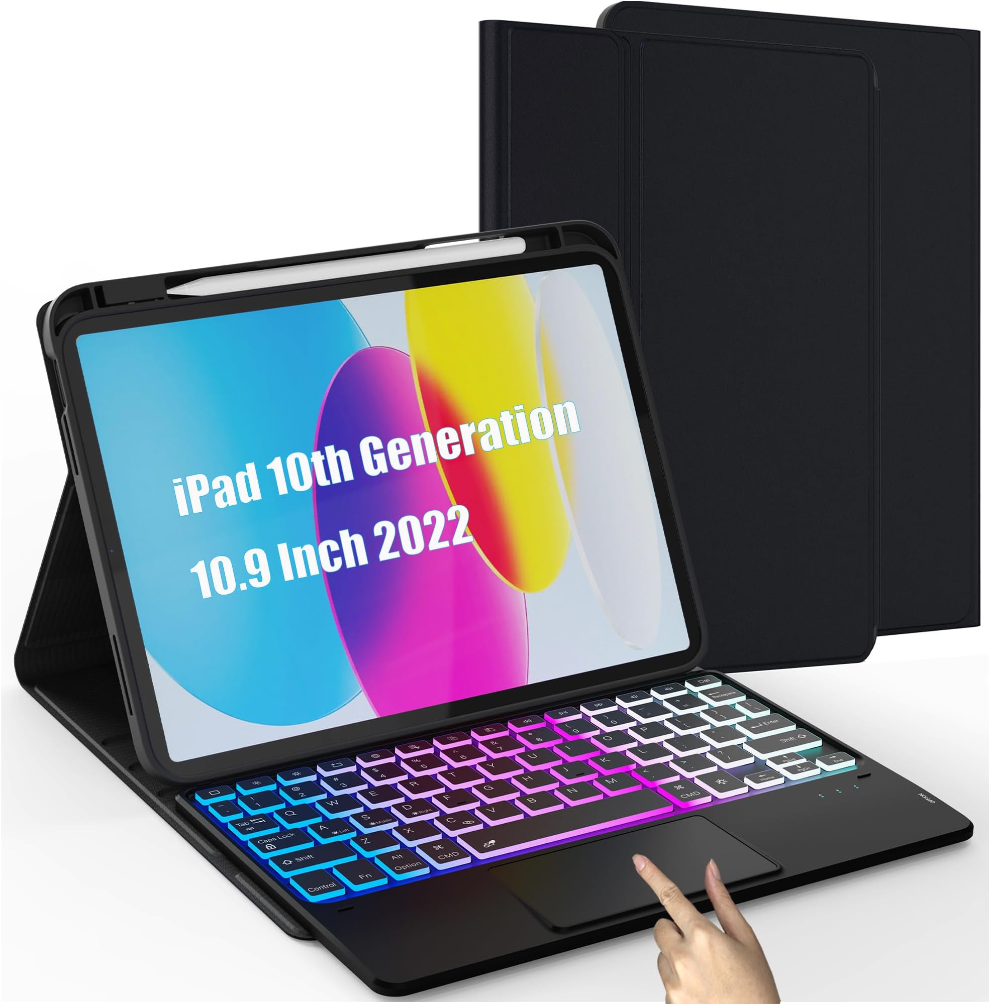 Amazon.com: For iPad 10th Generation Case with Keyboard (10.9", 2022) - 3-Zone 7 Color Backlit ...