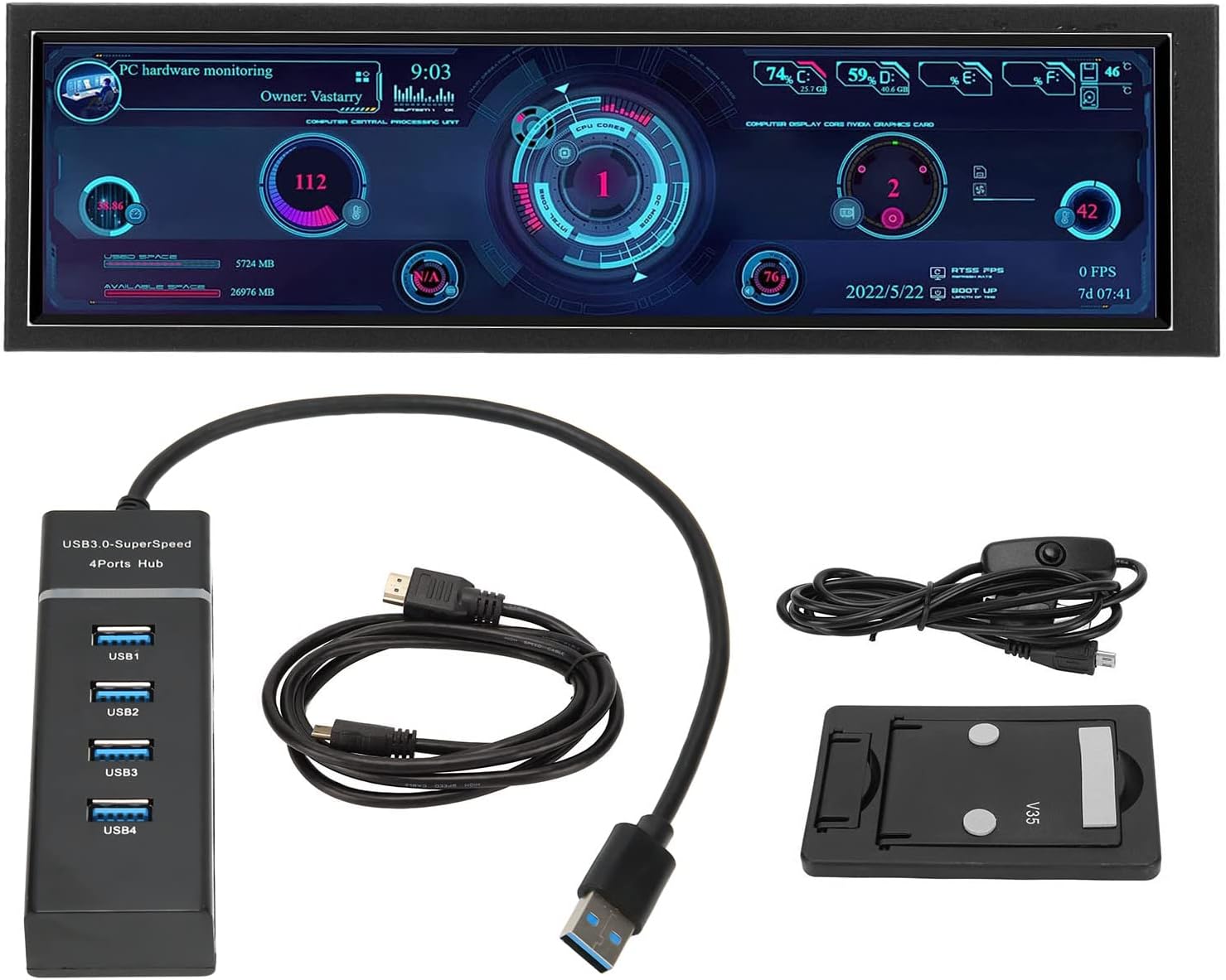 Amazon.com: 8.8in Computer Temp Monitor, 920X480 60Hz PC Sensor Panel ...