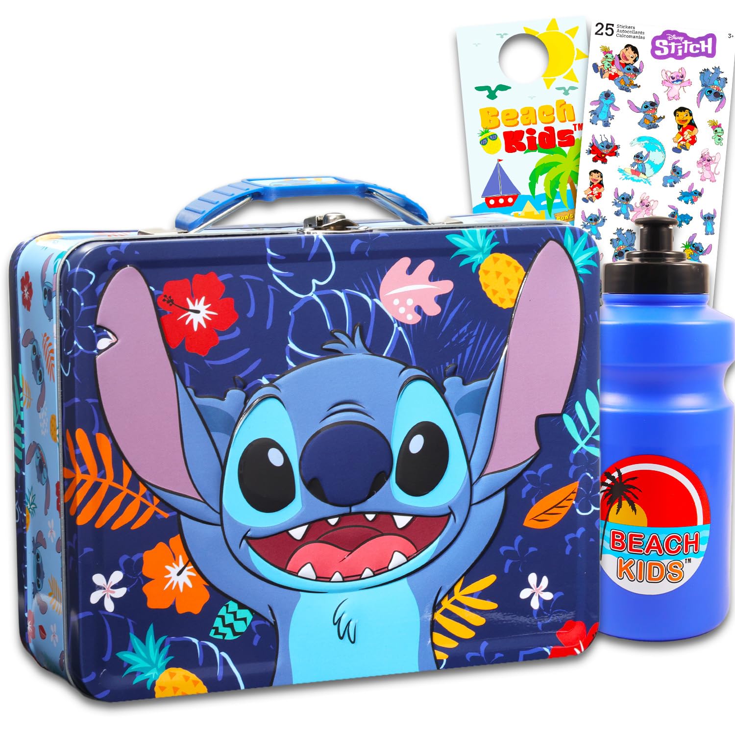 Amazon.com: Disney Stitch Tin Lunch Box Set School Supplies Bundle with ...
