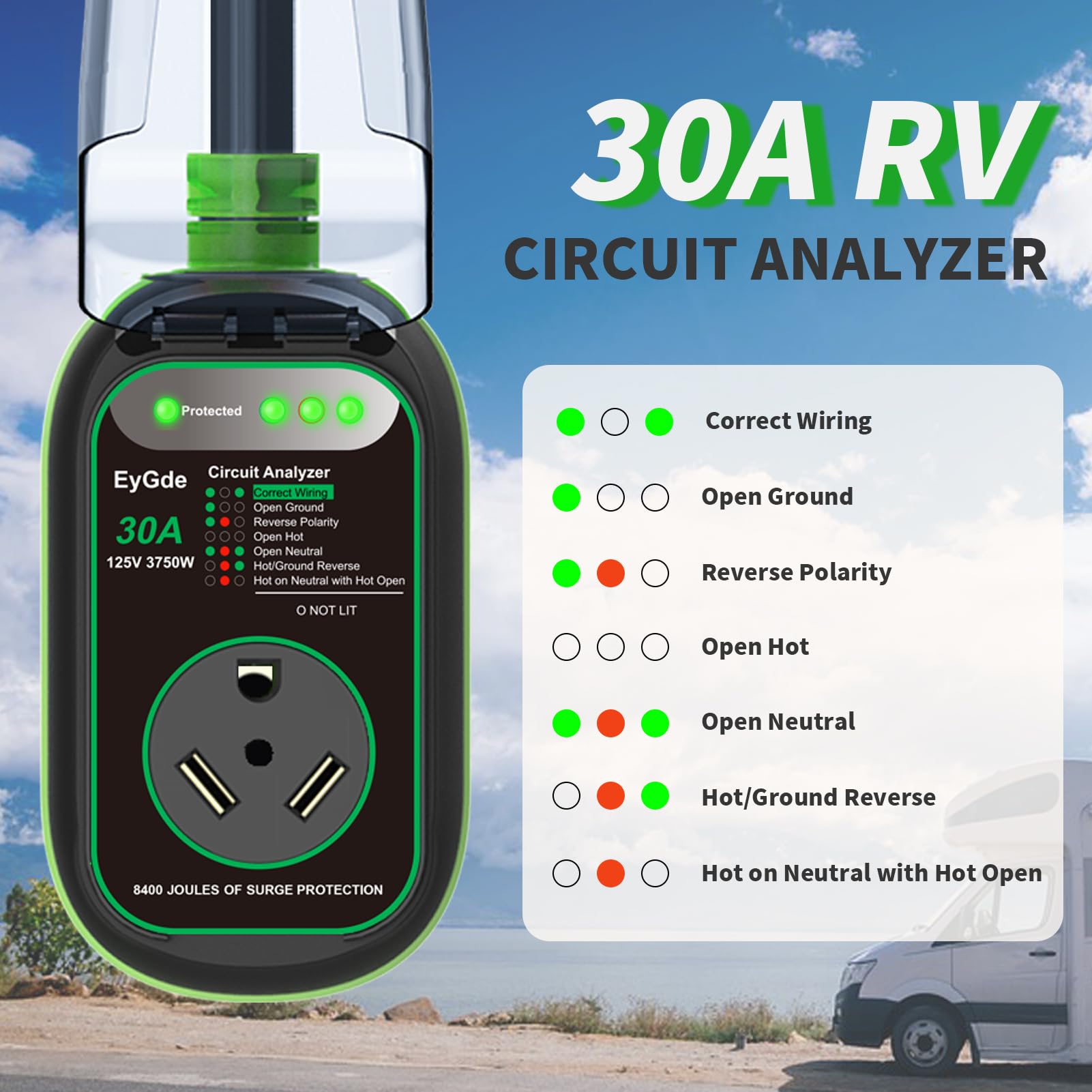 Snapklik.com : EyGde RV Surge Protector 30 Amp Waterproof Upgraded 8400 ...