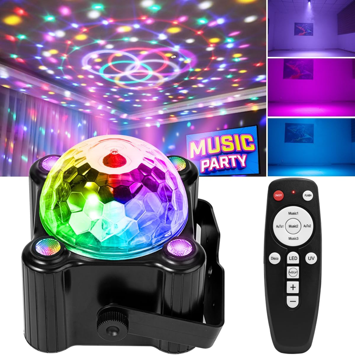 Amazon.com: Laucnpty Disco Ball Party Lights Sound Activated Strobe DJ ...