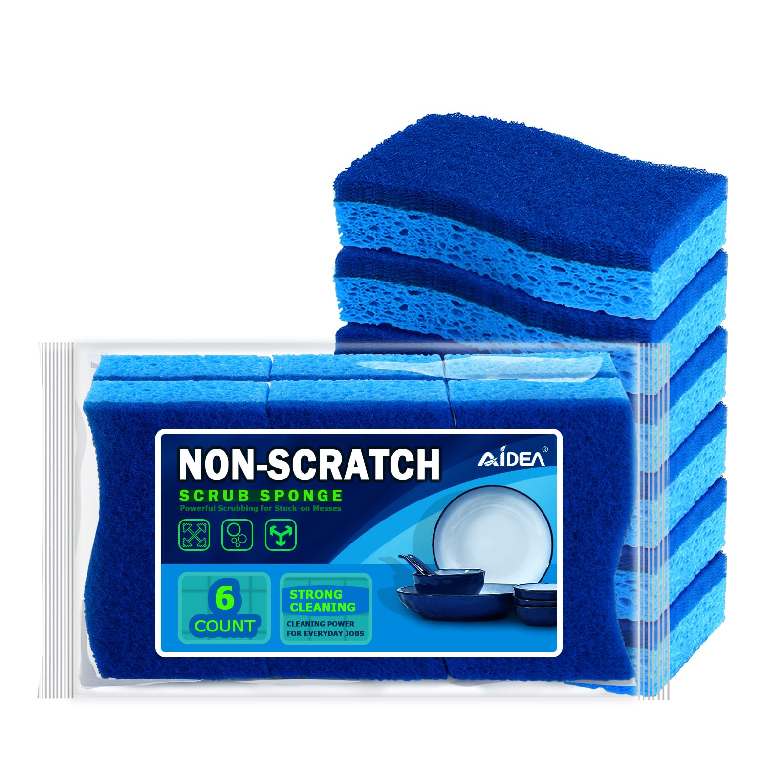 Amazon.com: AIDEA Sponges Kitchen, Non Scratch Scrub Sponges, 6Count ...