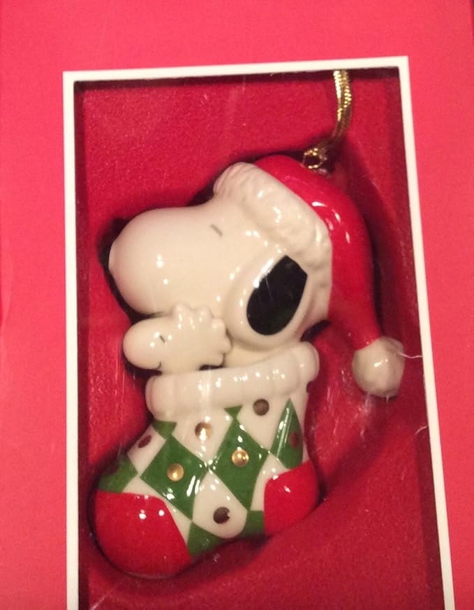 Amazon.com: Lenox Peanuts Snoopy & Woodstock in Stocking Christmas Ornament : Home & Kitchen