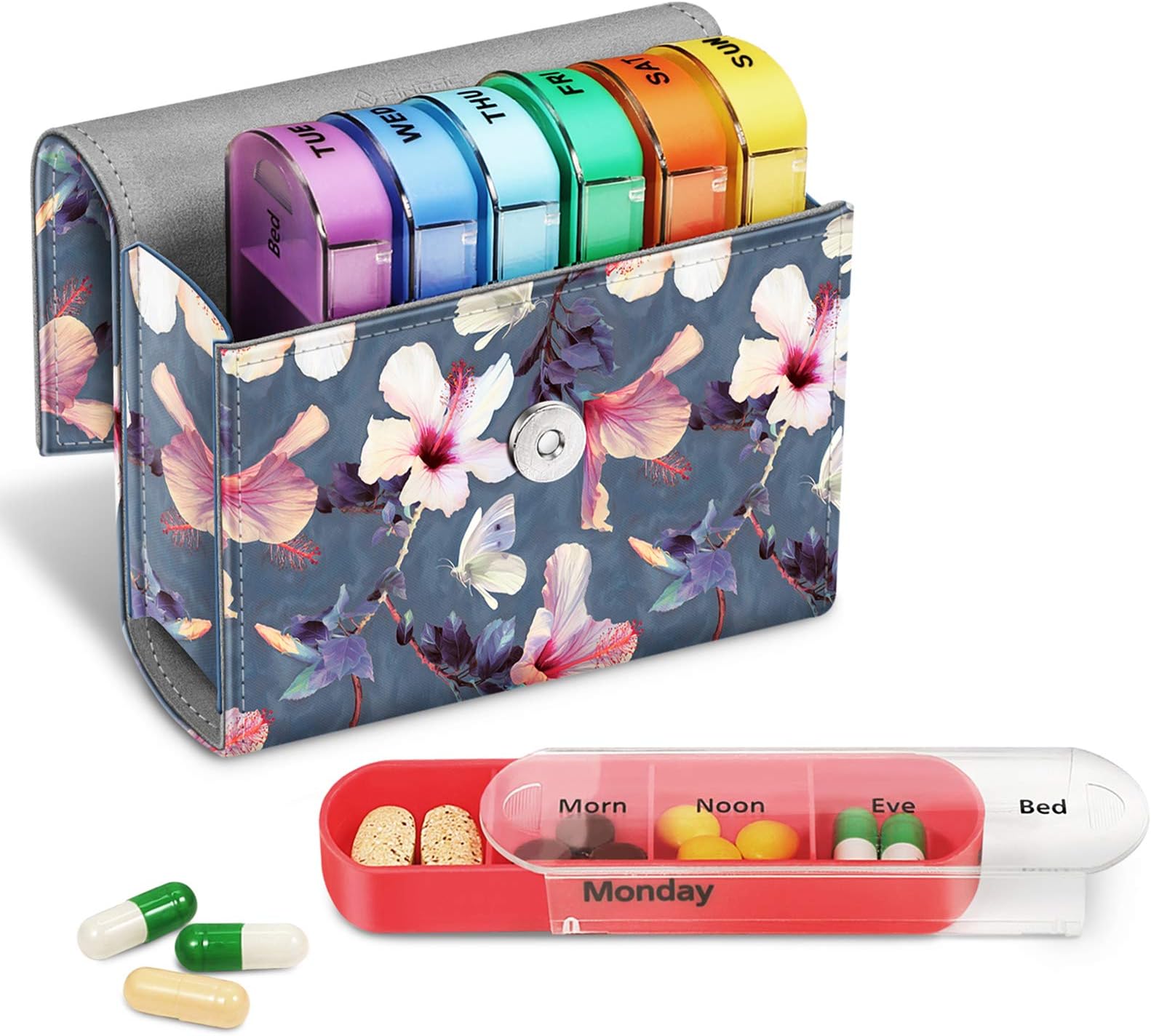 Amazon.com: FINPAC Weekly Pill Organizers 4 Times A Day, Slide Open PU ...